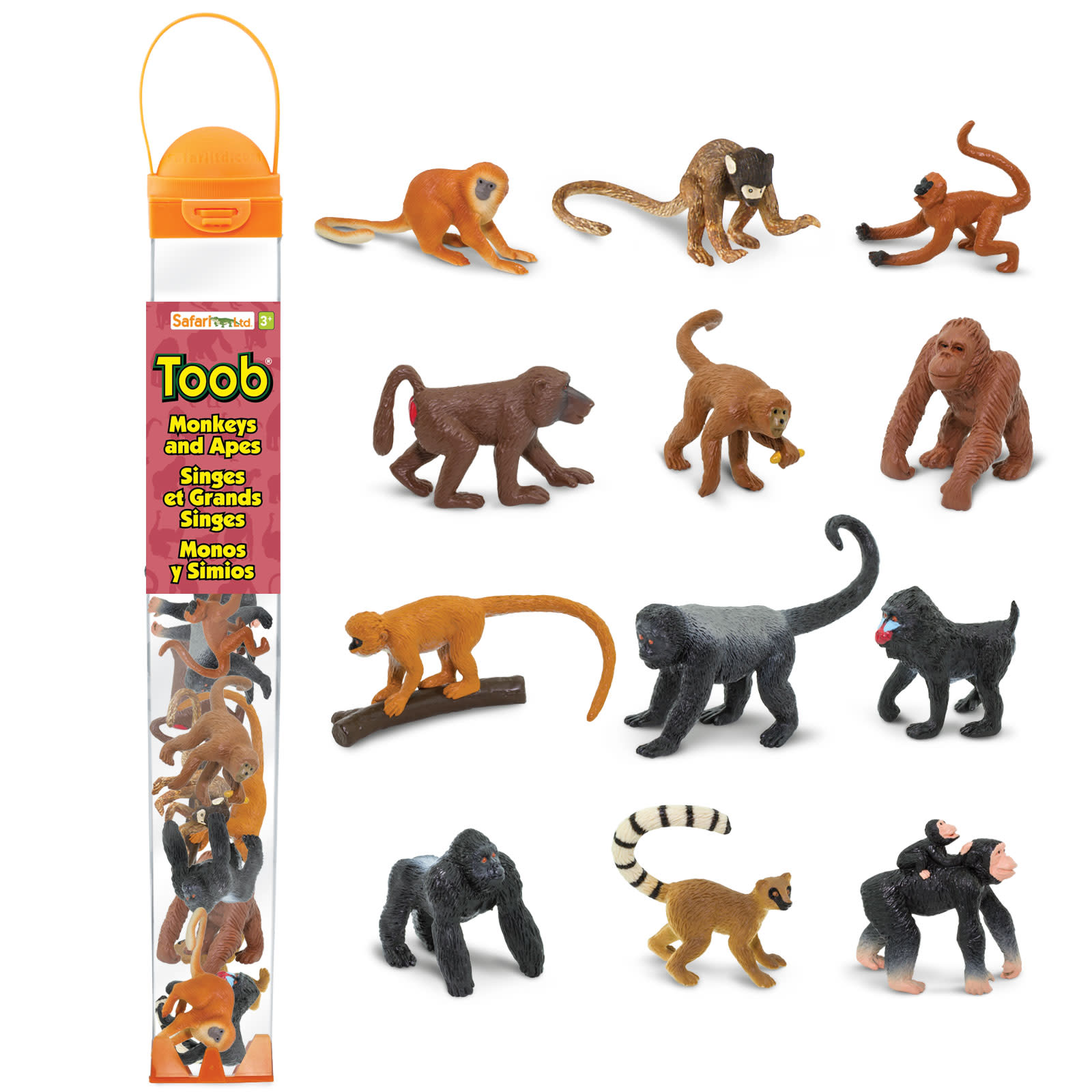 Safari Ltd. Apes & Monkeys TOOB - 12 Figurines: Baboon, Orangutan ...