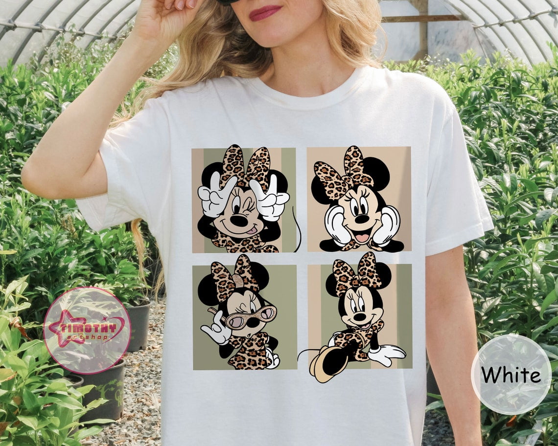 Safari Minnie Mouse Leopard Cute Poses Women Girl Kids T-Shirt,Light ...