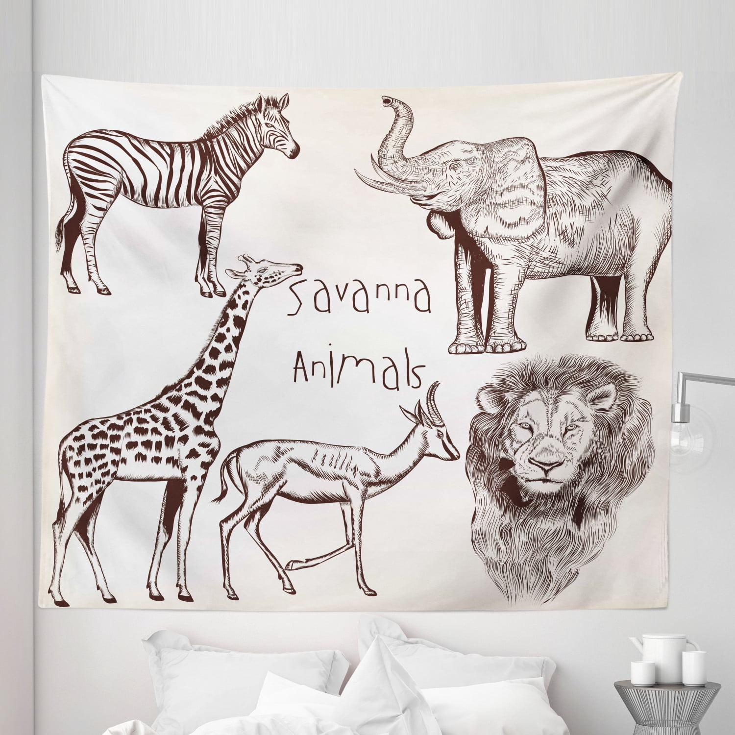Safari Tapestry, Composition of Tropic Wild Savannah Animals Lion ...