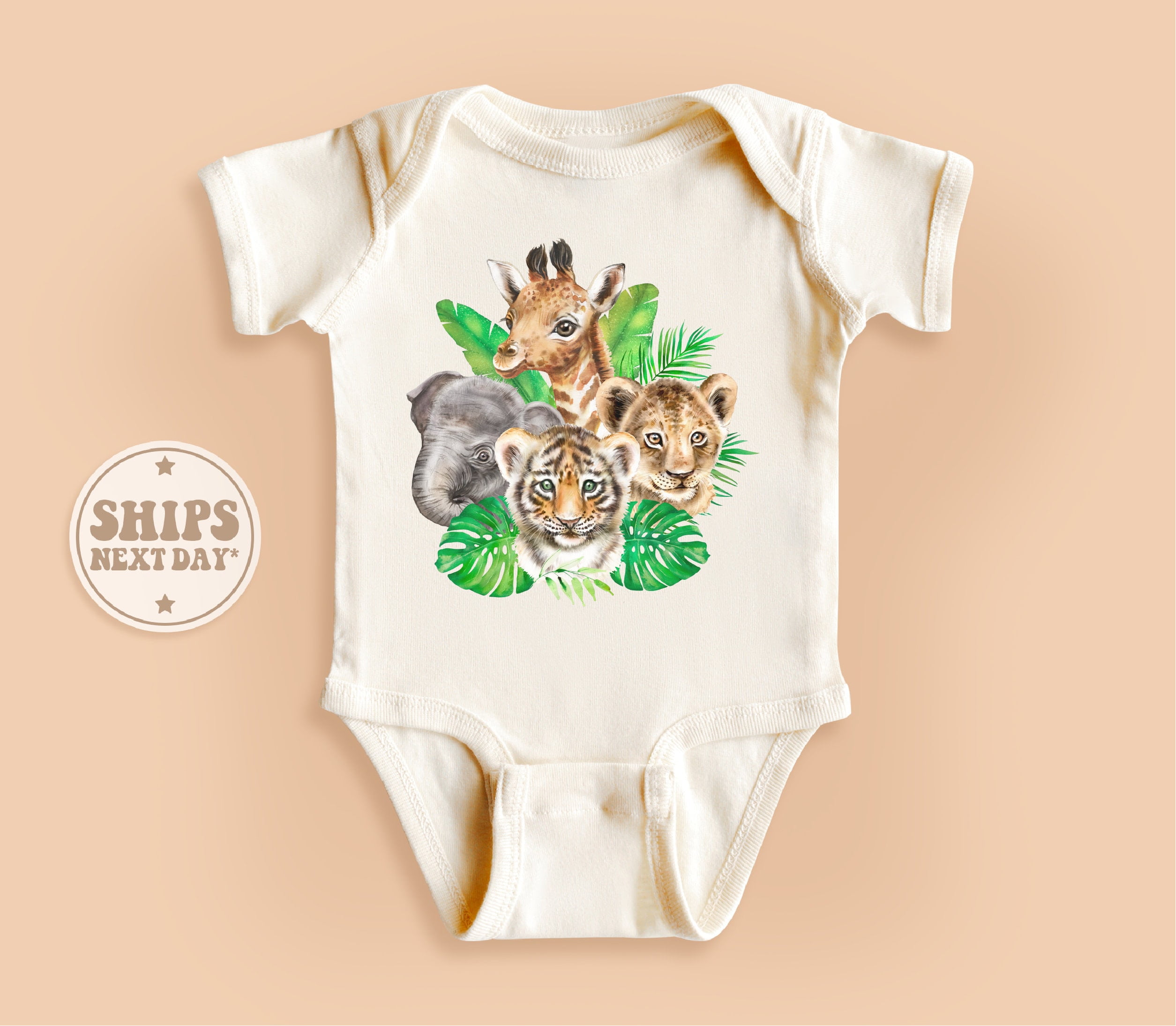 Safari Vacation Baby Onesie, Cute Animals Baby Bodysuit, Cute Natural ...