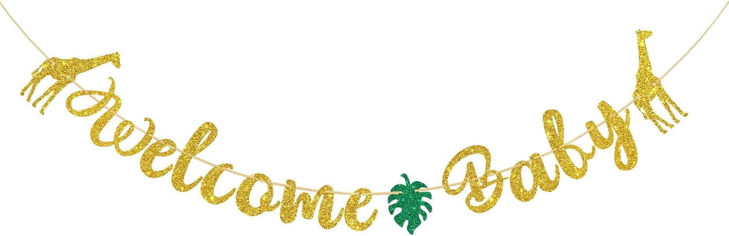 Safari Welcome Baby Banner, Jungle Animals Giraffe Sign Bunting Banner ...