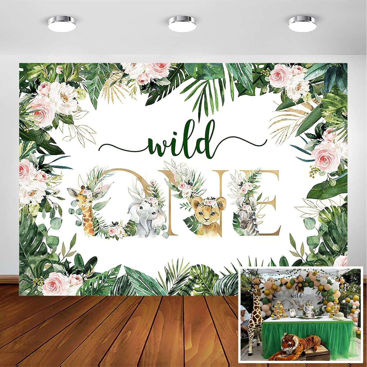 Safari Wild One Backdrop for Girl Jungle Animal First Birthday Party ...