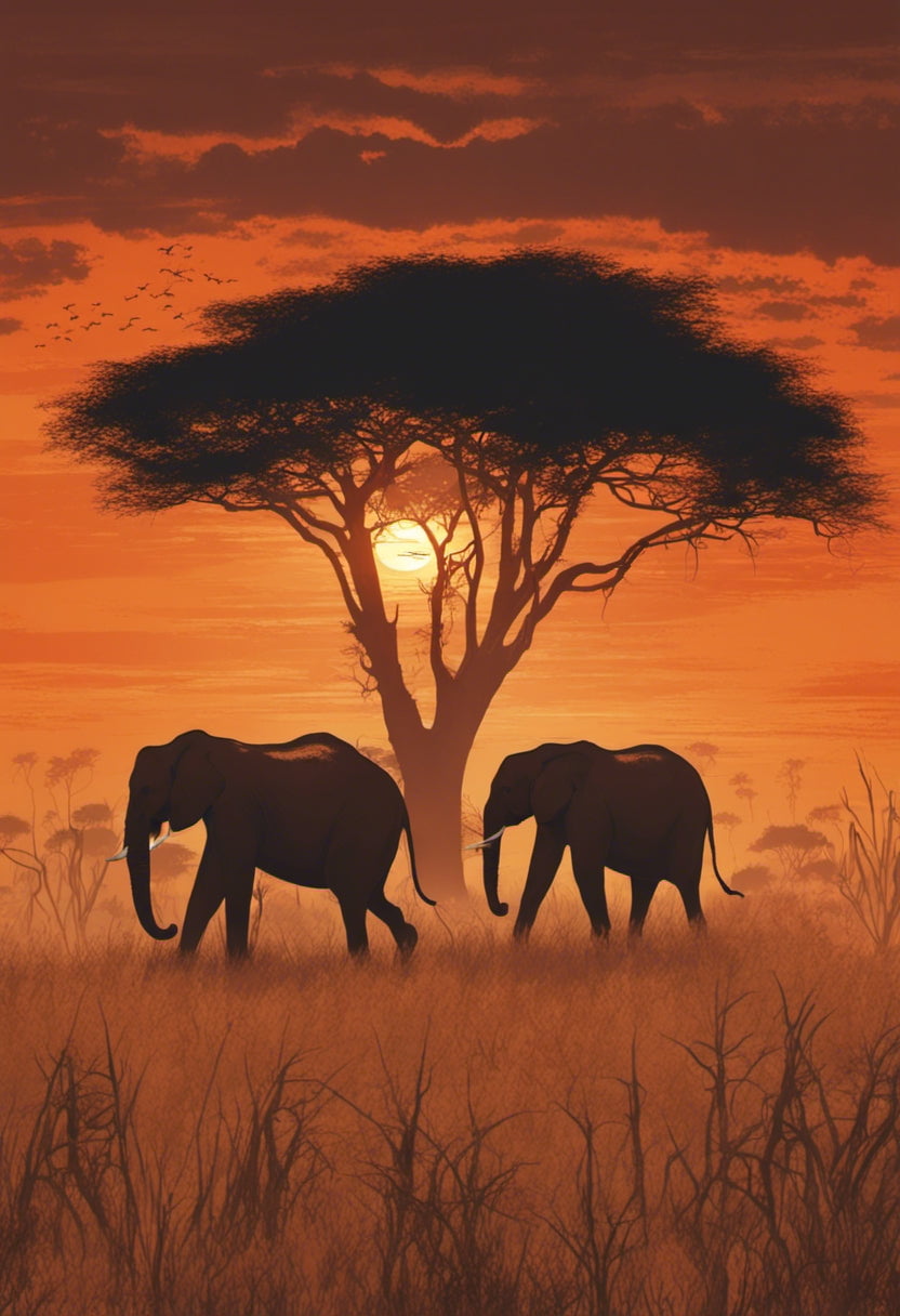 Safari in The Sahara with Elephants Digital Illustration - 12" x 18 ...