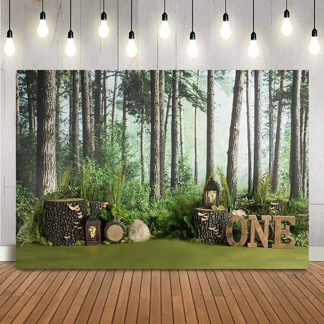 Safari jungle theme backdrop 1st birthday woodland cake smash photo ...