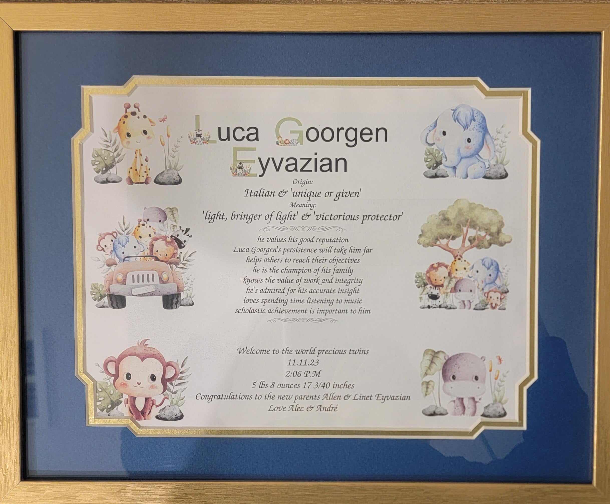 Safari themed personality baby gift (landscape), Baby Name Meaning Sign ...