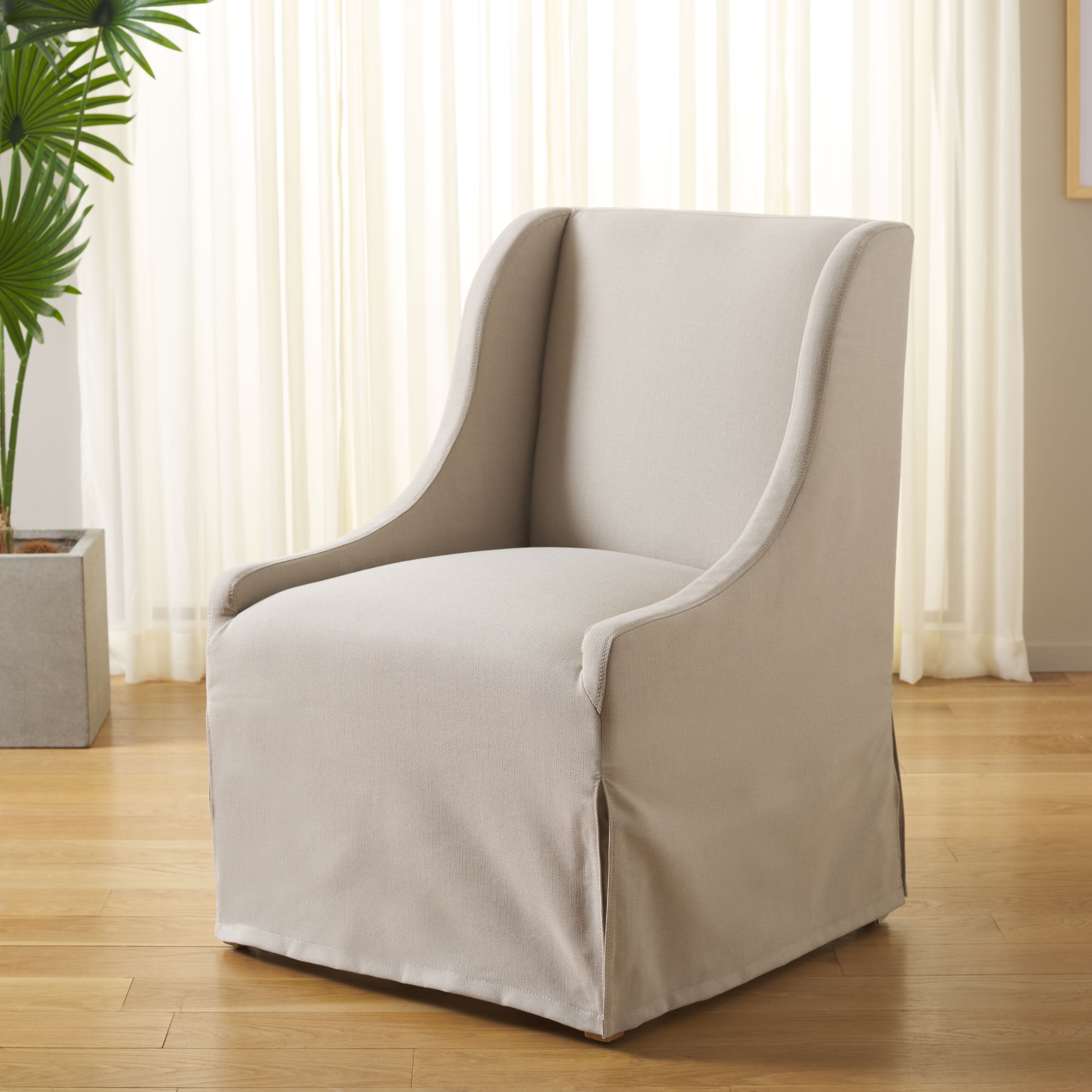Safavieh Aberdore Modern Wood and Fabric Dining Arm Chairs, Sand ...