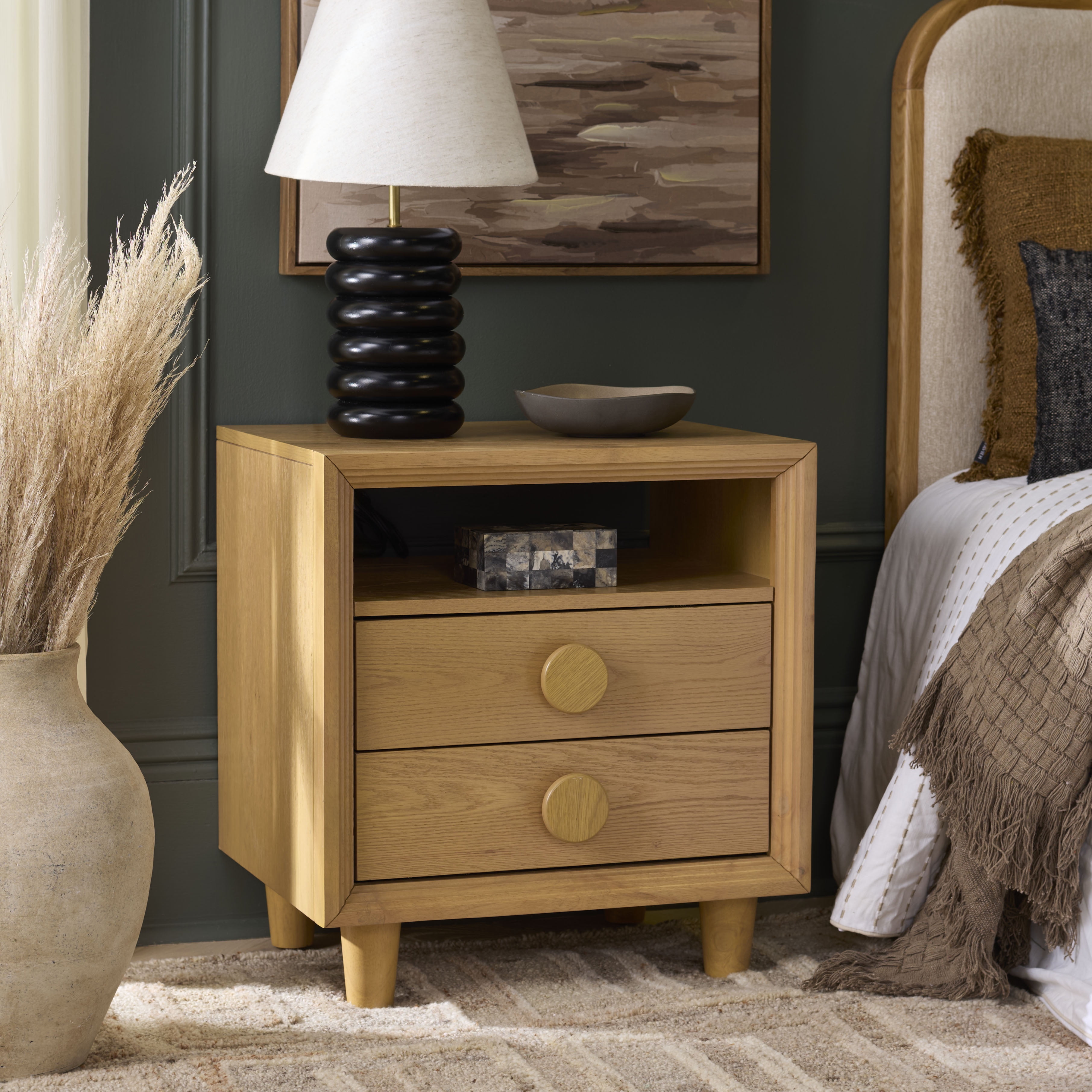 Safavieh Akanksha Modern Oak Veneer and Solid Wood Night Stands ...