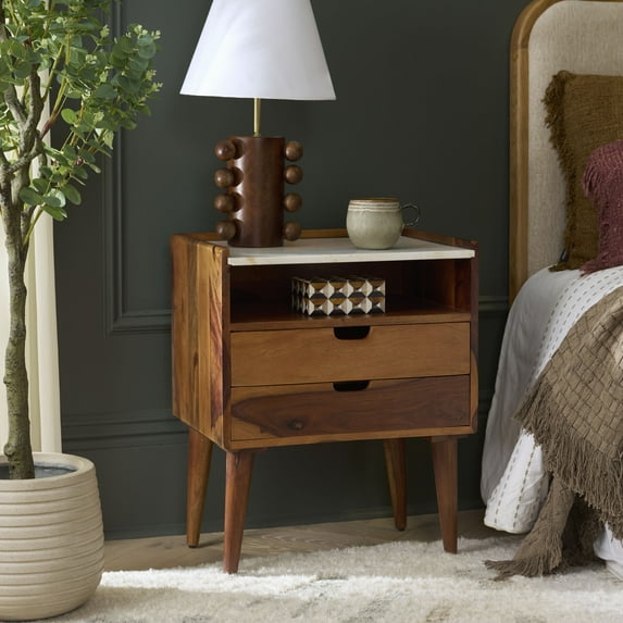 Safavieh Alexi Modern Wood and Marble Night Stands, White Marble/Brown ...