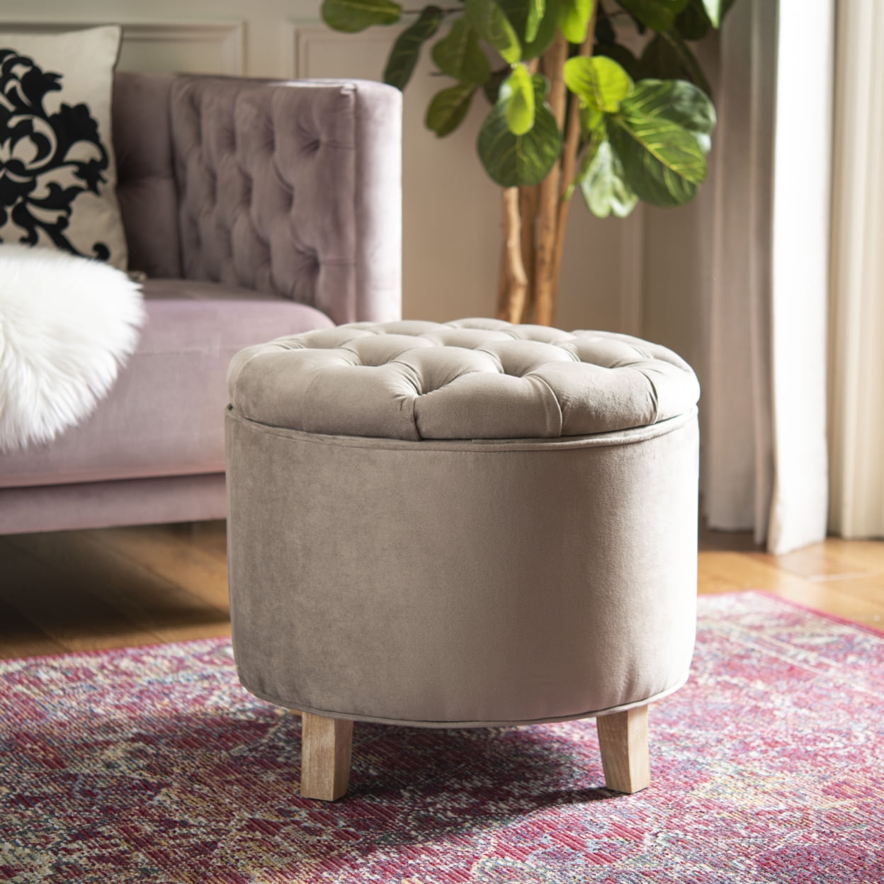 Safavieh Amelia Mushroom Taupe Cotton Tufted Storage Ottoman - Walmart.com