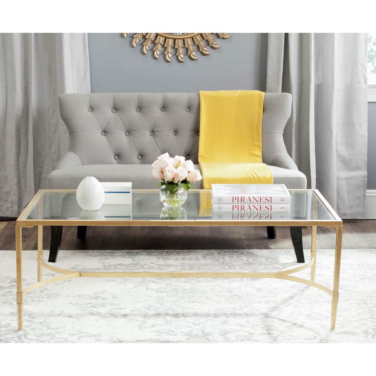 Safavieh Antwan Solid Classic Coffee Table Gold Tempered Glass Top Walmart