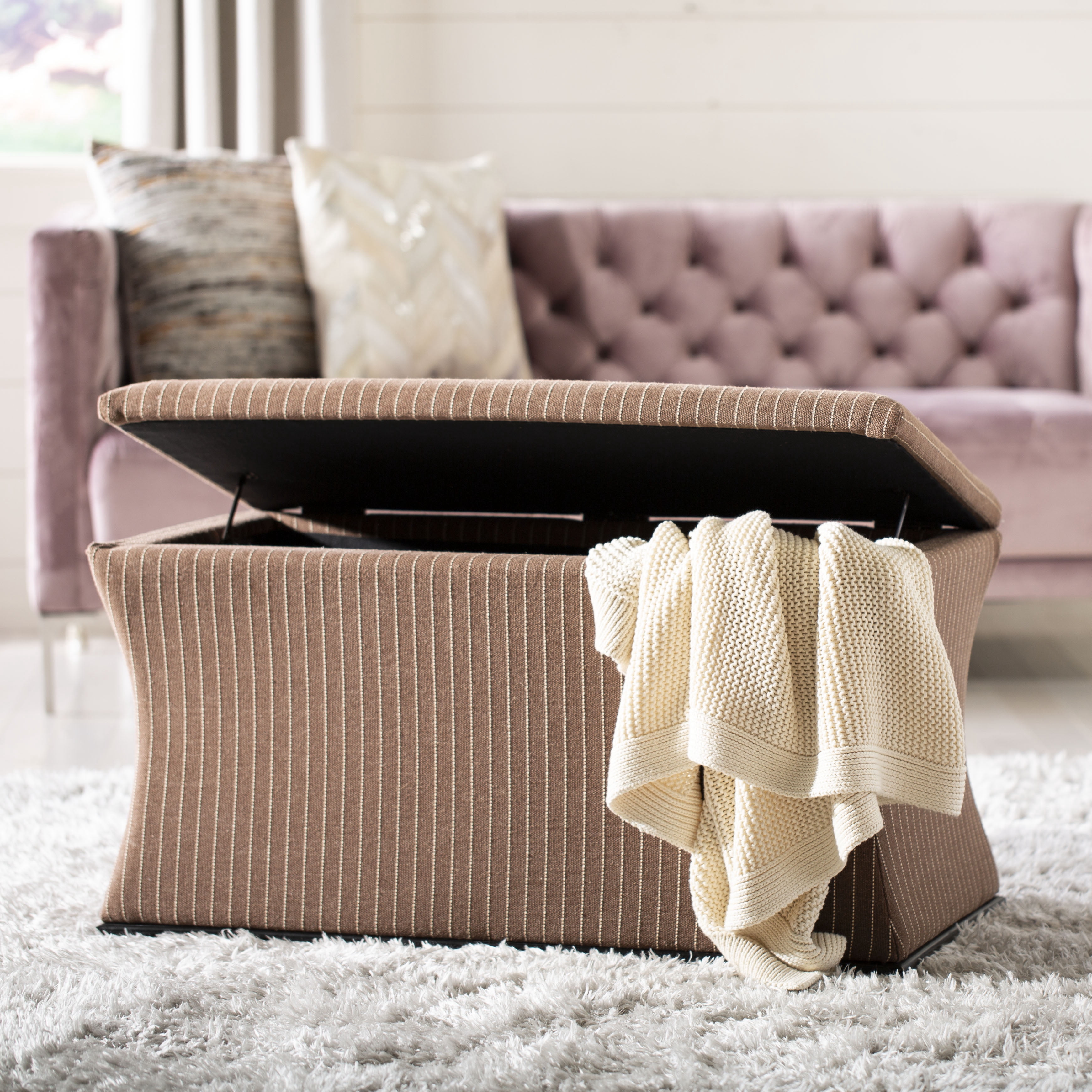 Safavieh Aroura Transitional Glam Flip Top Upholstered Storage Bench ...