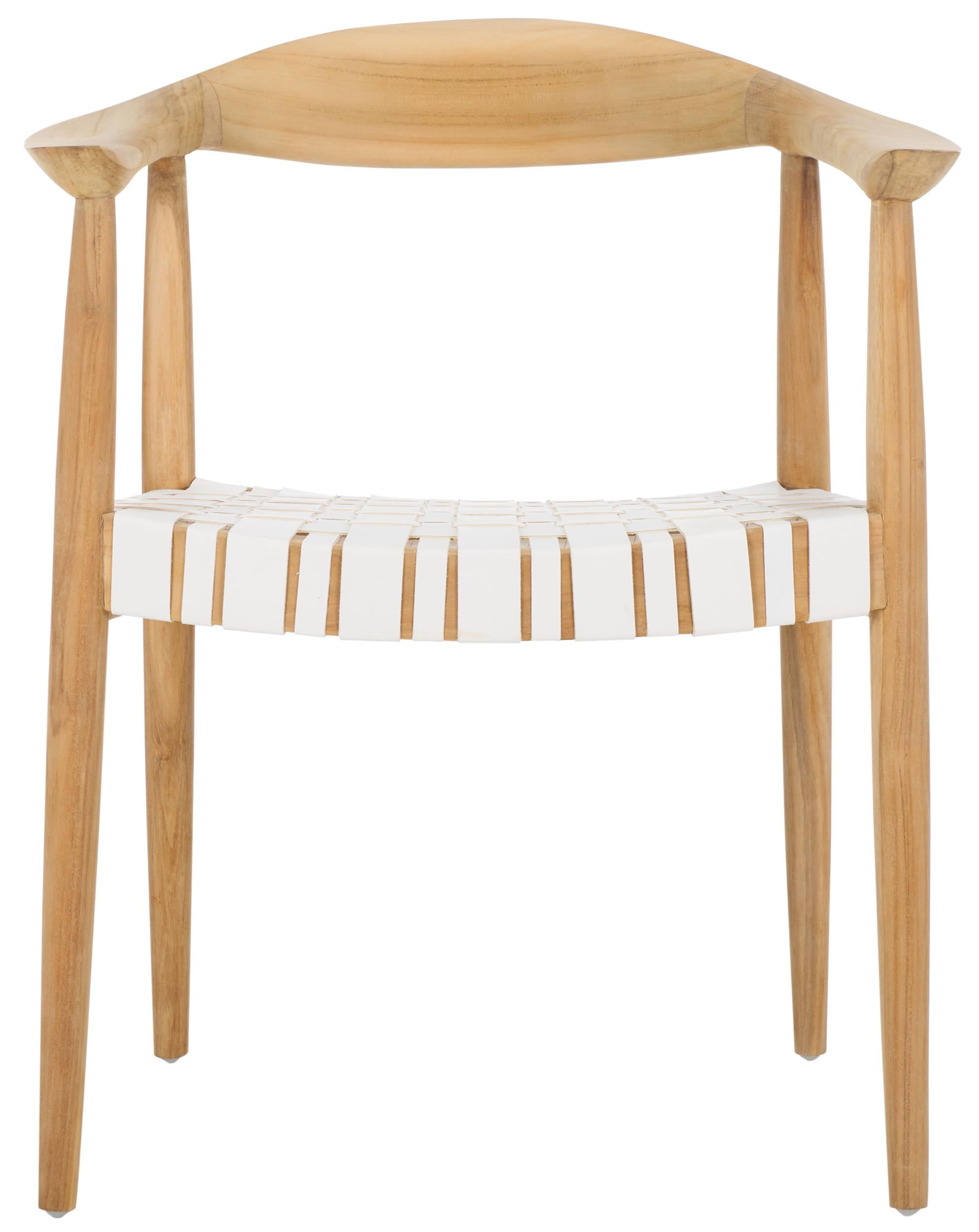 Safavieh Baden Teak Wood and Leather Accent Chair in White / Natural ...