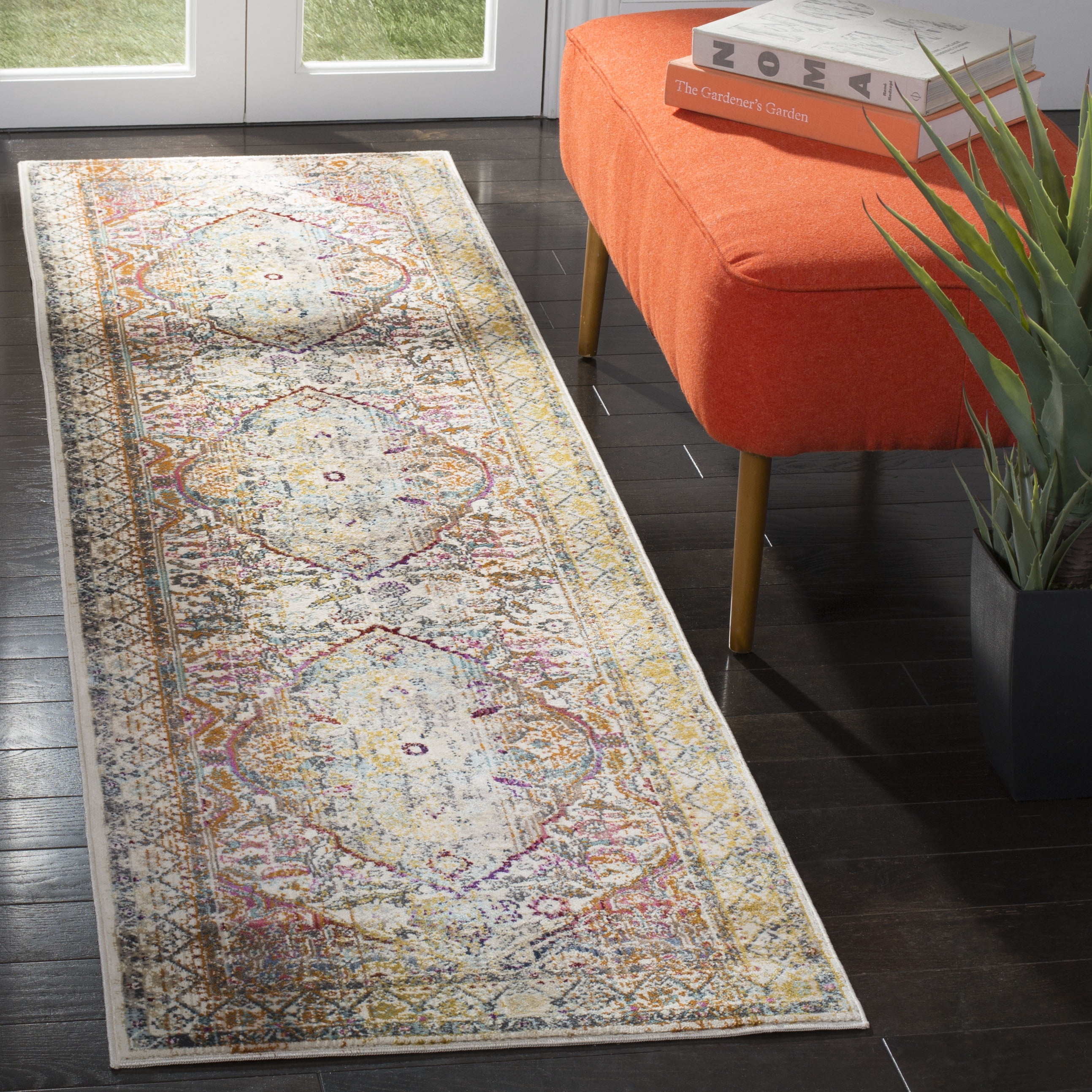 SAFAVIEH Baldwin Karissa Oriental Runner Rug, Ivory/Teal, 2'2" x 6 ...
