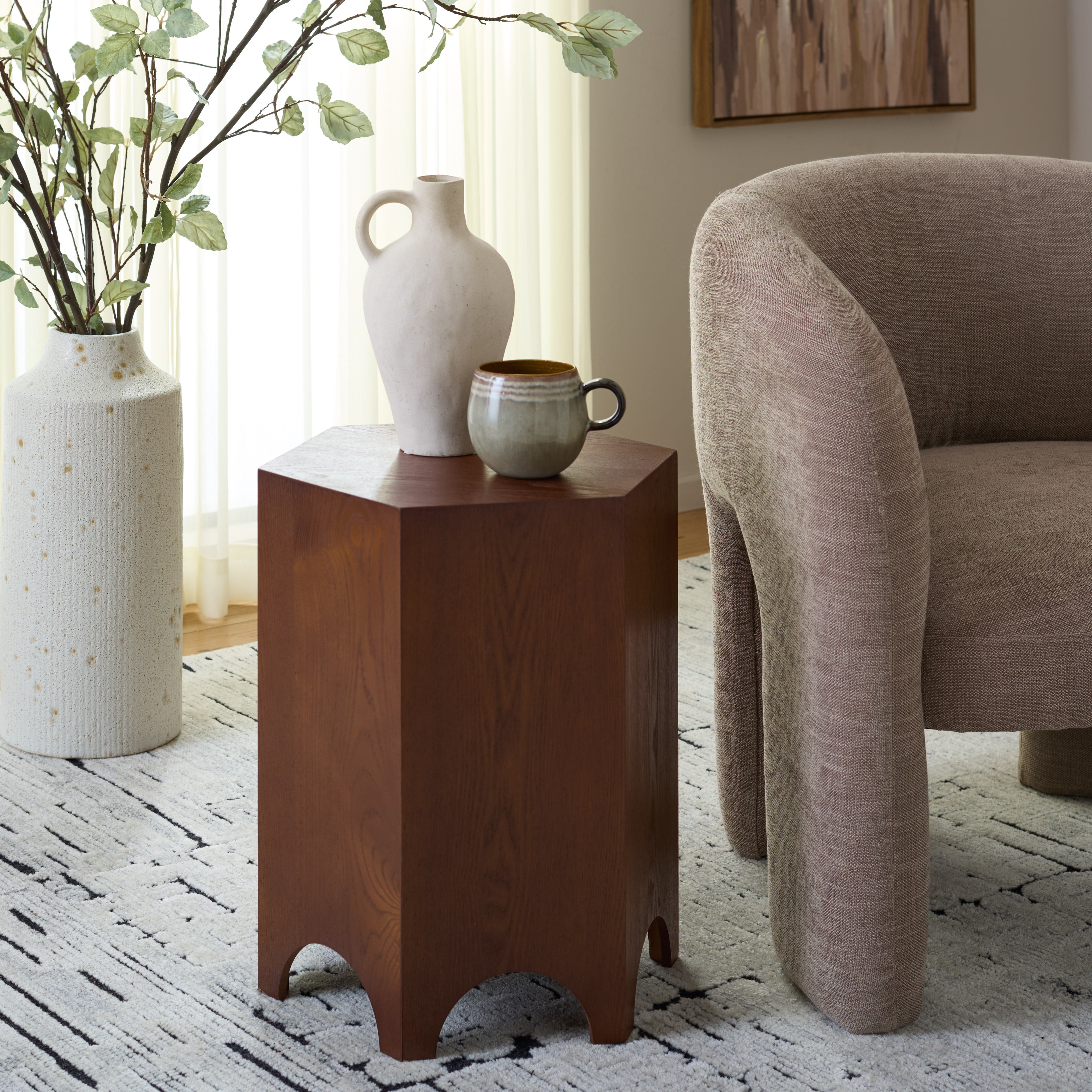 Safavieh Barahan Modern Wood Hexagon End Table, Walnut - Walmart.com