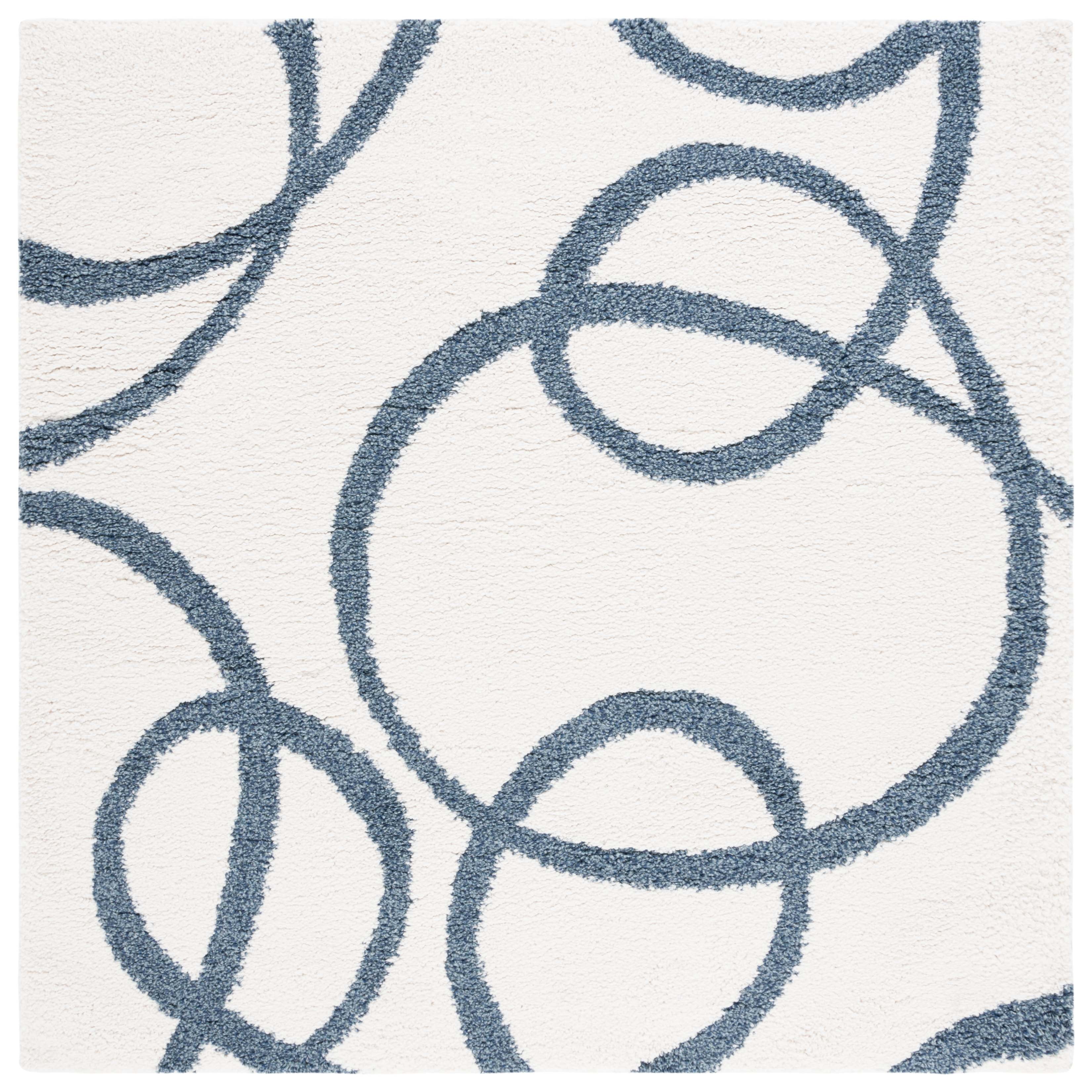 SAFAVIEH Calico Orval Abstract Polyester Shag Area Rug, Ivory/Blue, 6'7 ...