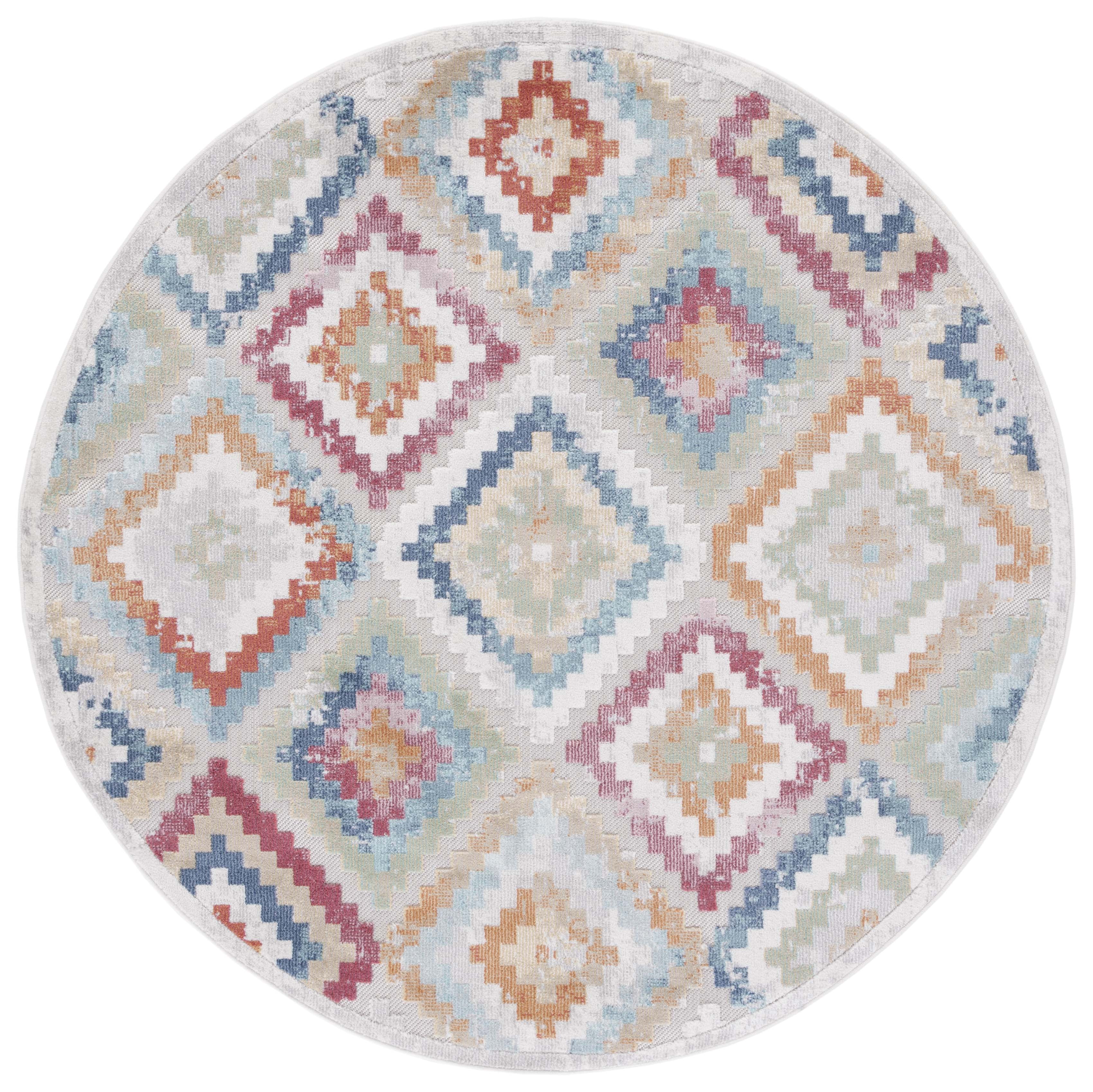 Safavieh Cabana Artana Indoor/ Outdoor Boho Rug 6'7" Round - Red Blue ...