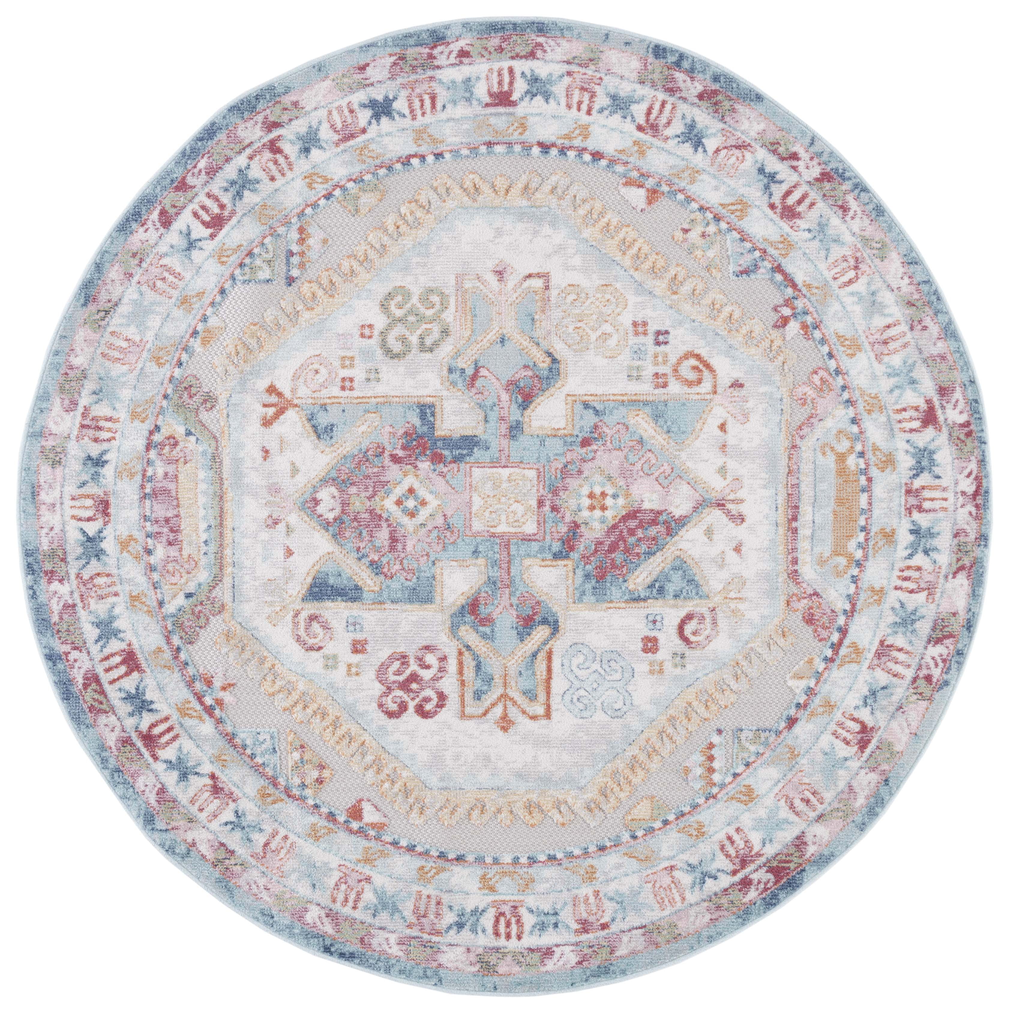 Safavieh Cabana Theres Indoor/ Outdoor Boho Rug 6'7" Round - Rust Blue ...