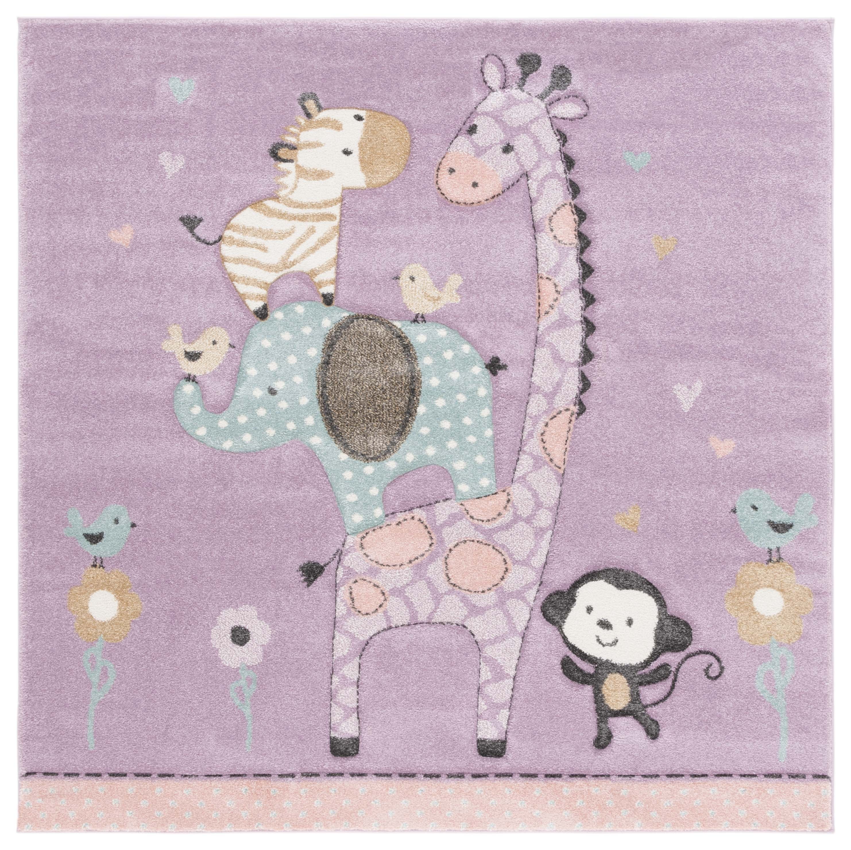 SAFAVIEH Carousel Kids Taneka Animals at Play Area Rug, Purple, 4' x 4' Square - Walmart.com