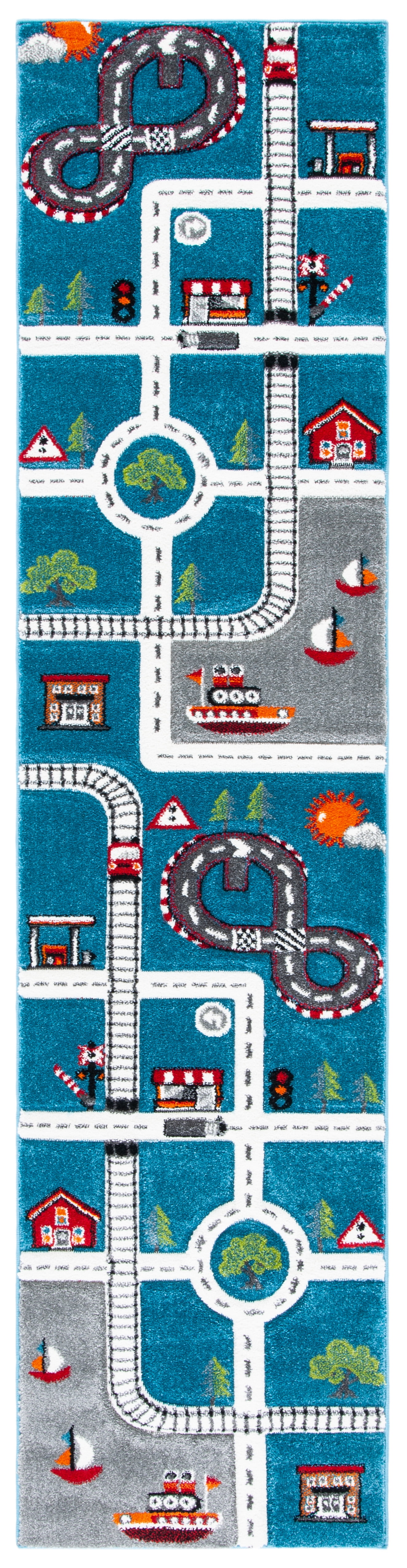 SAFAVIEH Carousel Kids Devan Train Track Runner Rug, Turquoise/Ivory, 2 ...