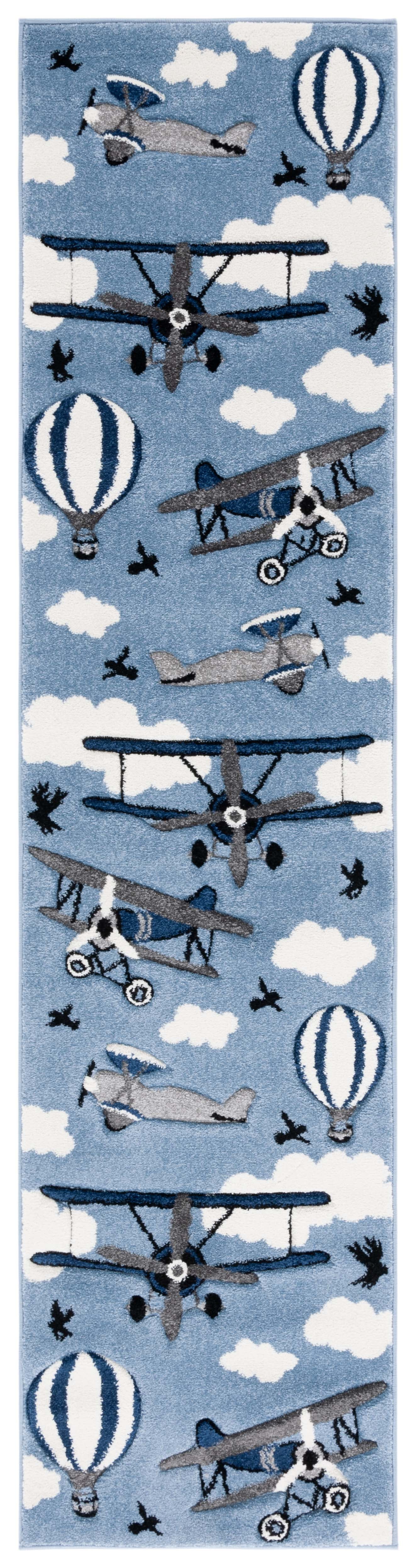SAFAVIEH Carousel Kids Biplanes in the Sky Runner Rug, Blue/Ivory, 2' x ...