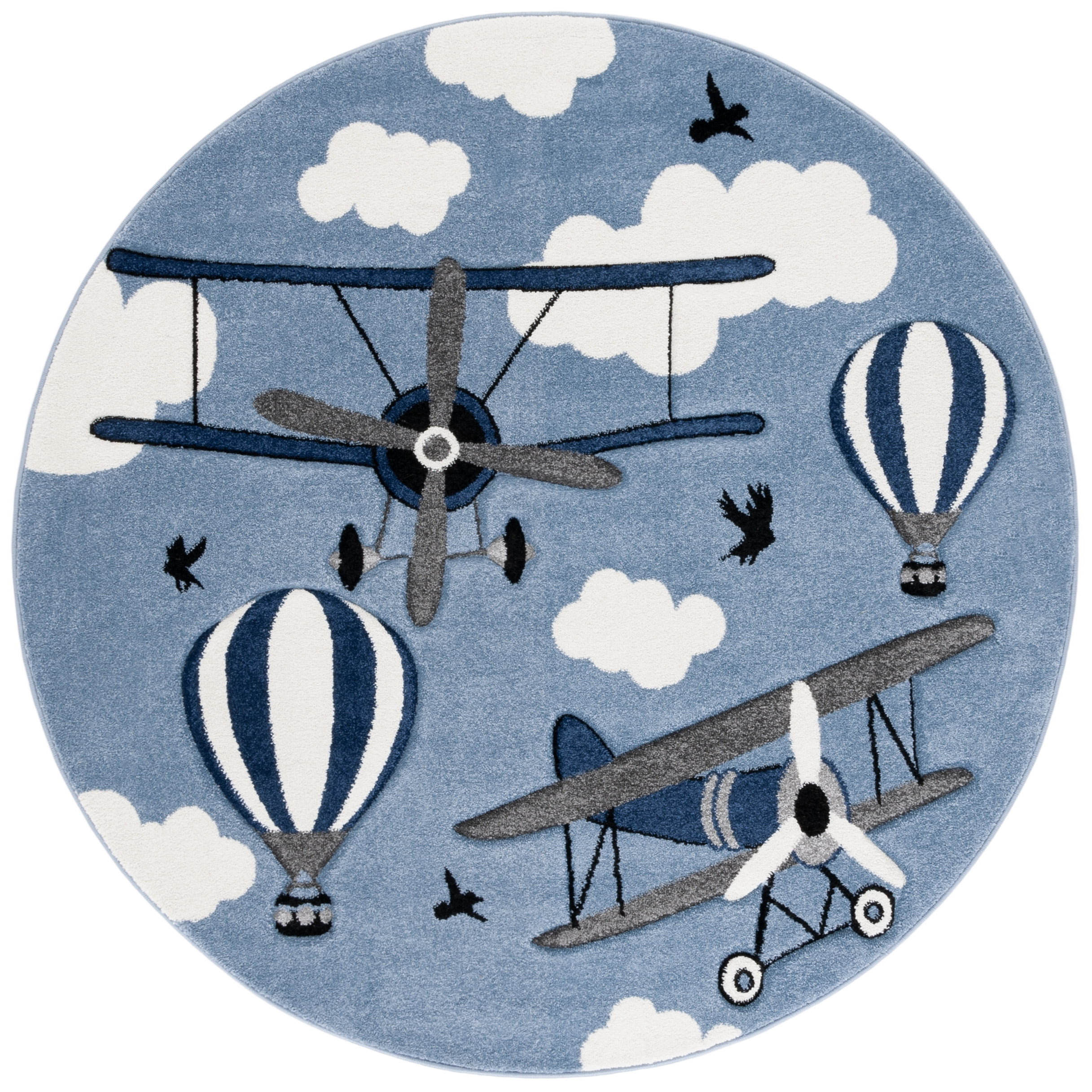 SAFAVIEH Carousel Kids Biplanes in the Sky Area Rug, Blue/Ivory, 5'3" x ...