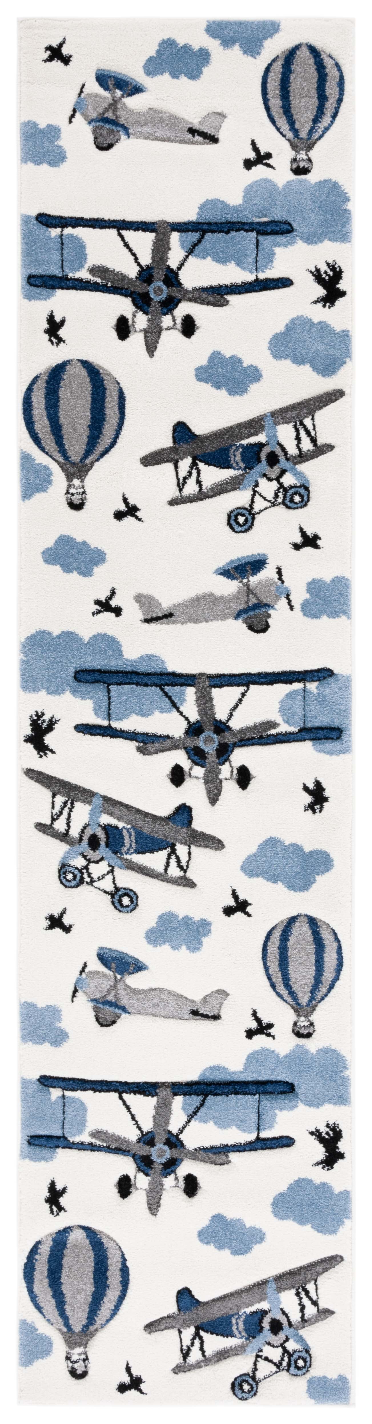 SAFAVIEH Carousel Kids Biplanes in the Sky Runner Rug, Ivory/Blue, 2' x ...