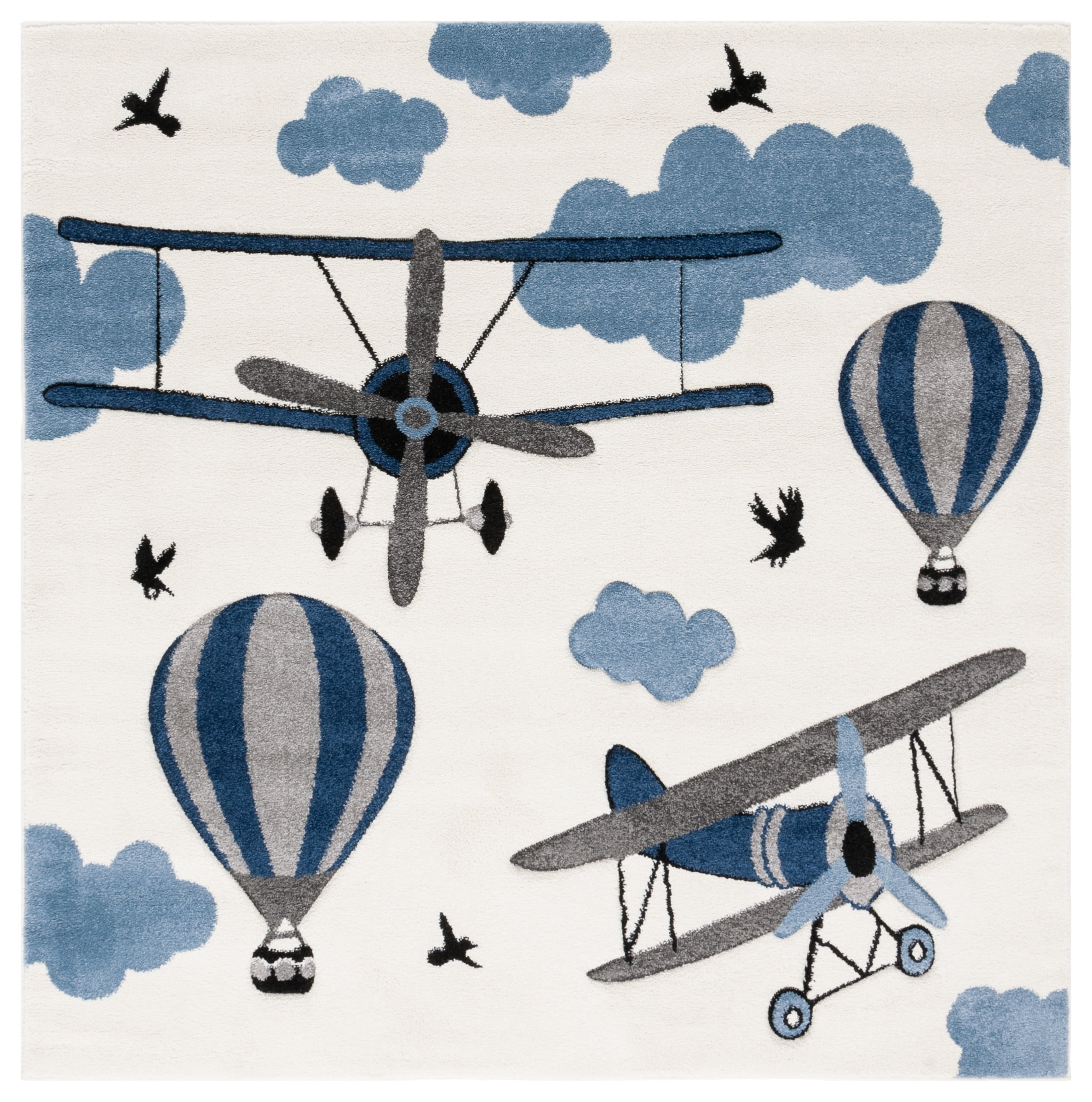 SAFAVIEH Carousel Kids Biplanes in the Sky Area Rug, Ivory/Blue, 5'3" x ...