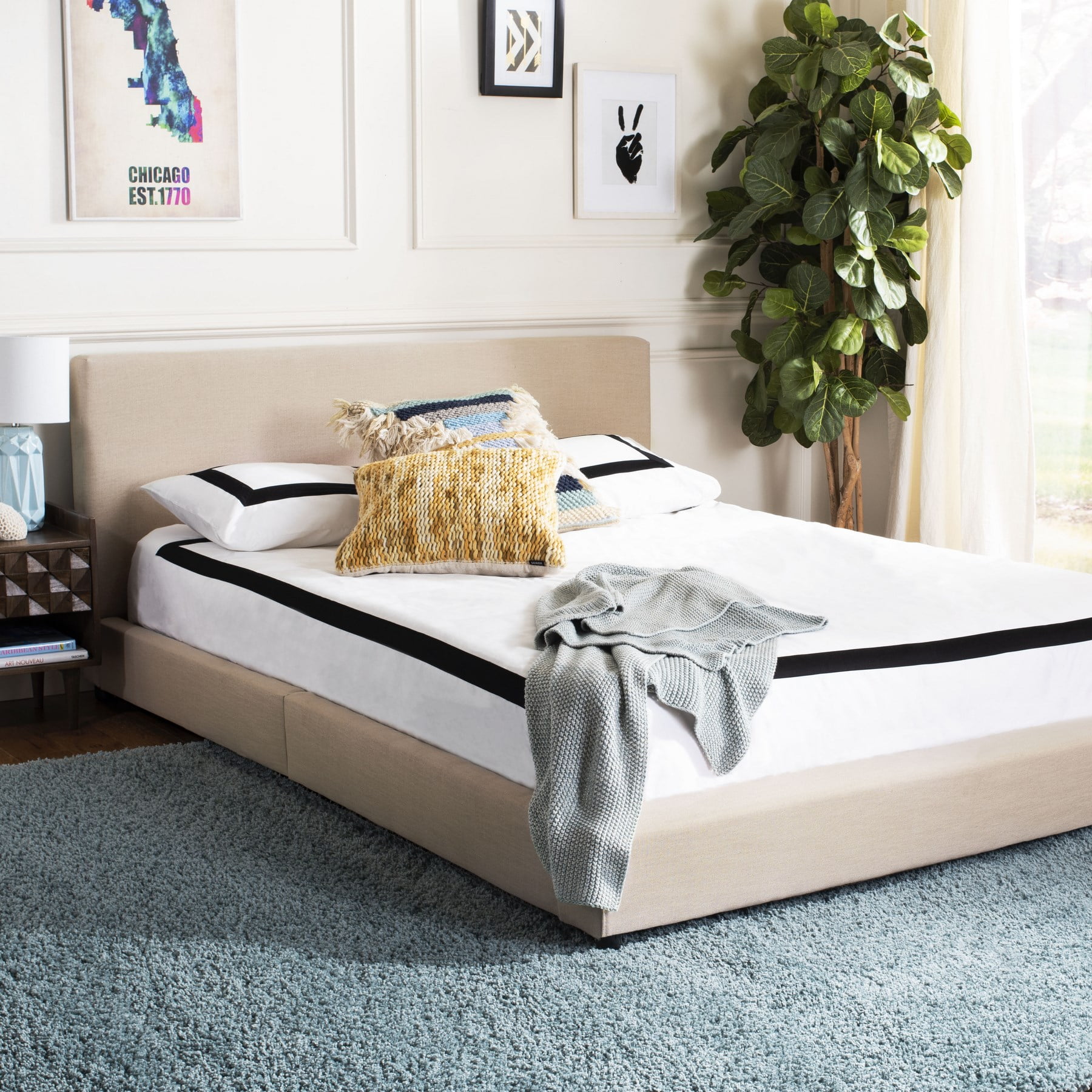 Safavieh Carter Elegant Glam Upholstered Bed Frame - Walmart.com