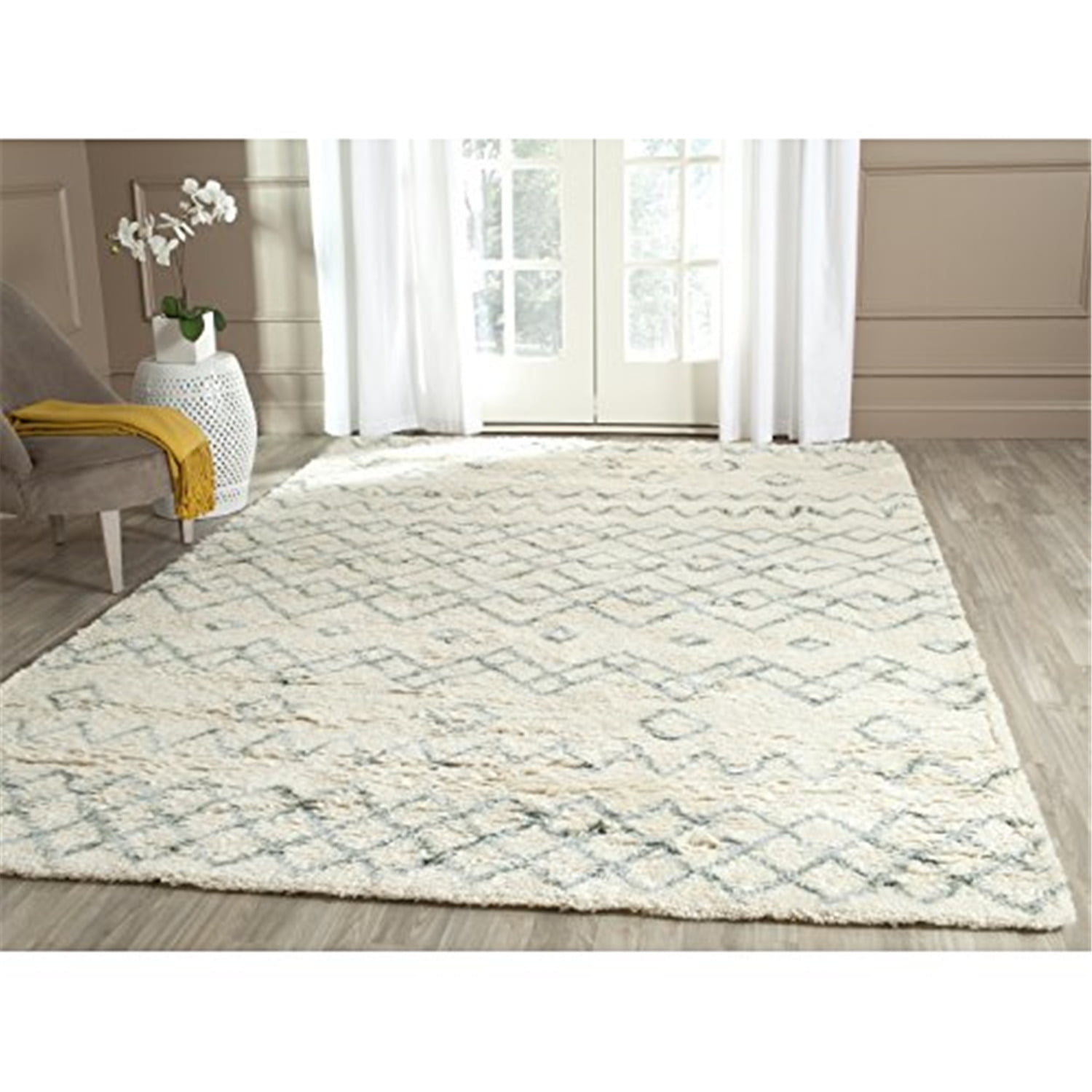 New Rug Collections CSB806A-5-Color:Ivory/Blue,Design:Shag & Flokati ...