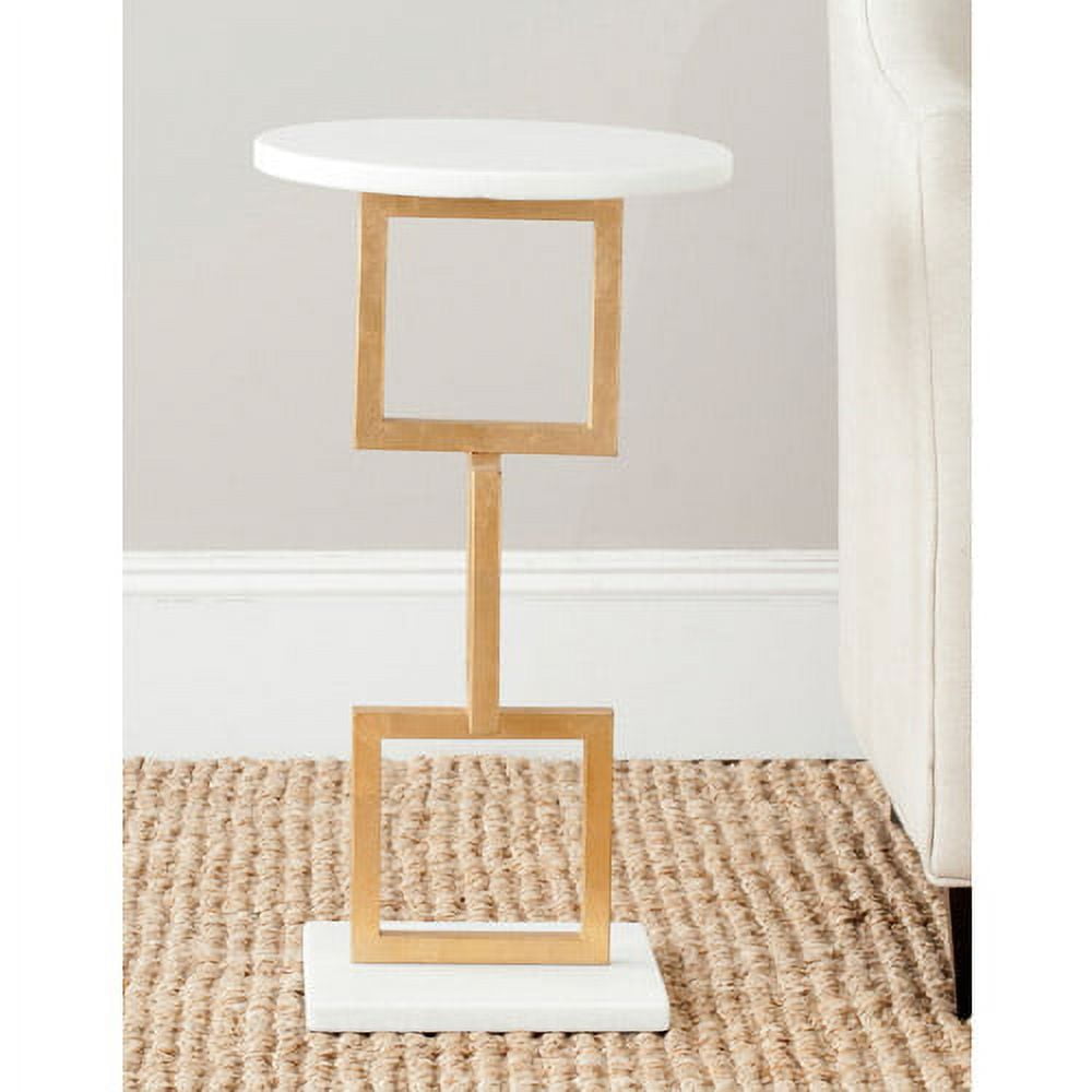 Safavieh Cassidy Round Top Square Base Iron Accent Table, Gold/White ...
