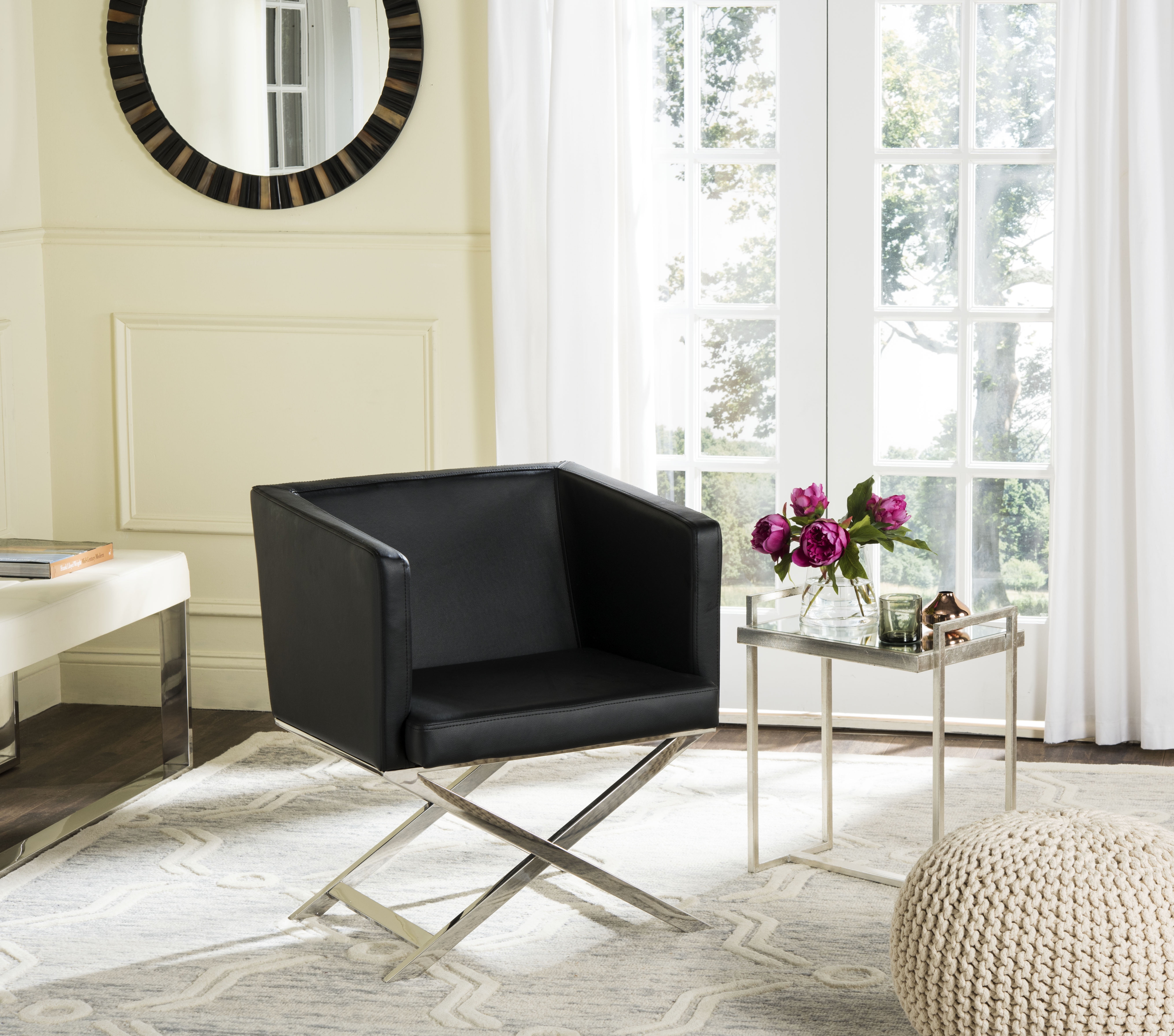Safavieh Celine Modern Glam Chrome Upholstered Cross Leg Chair ...