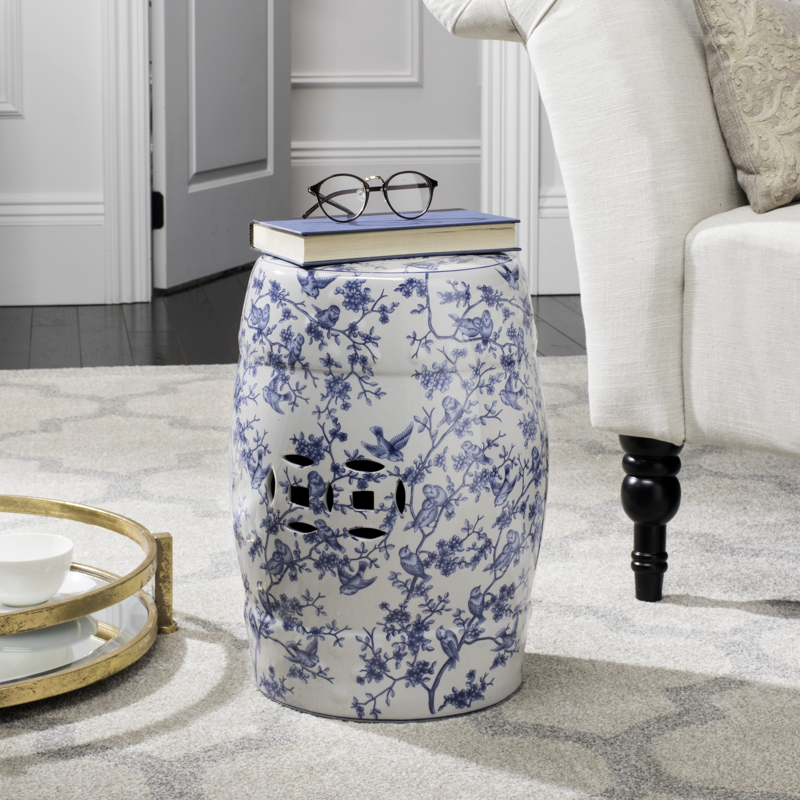 Free Shipping Safavieh Ceramic Blue Birds Garden Stool with Blue Pattern Walmart