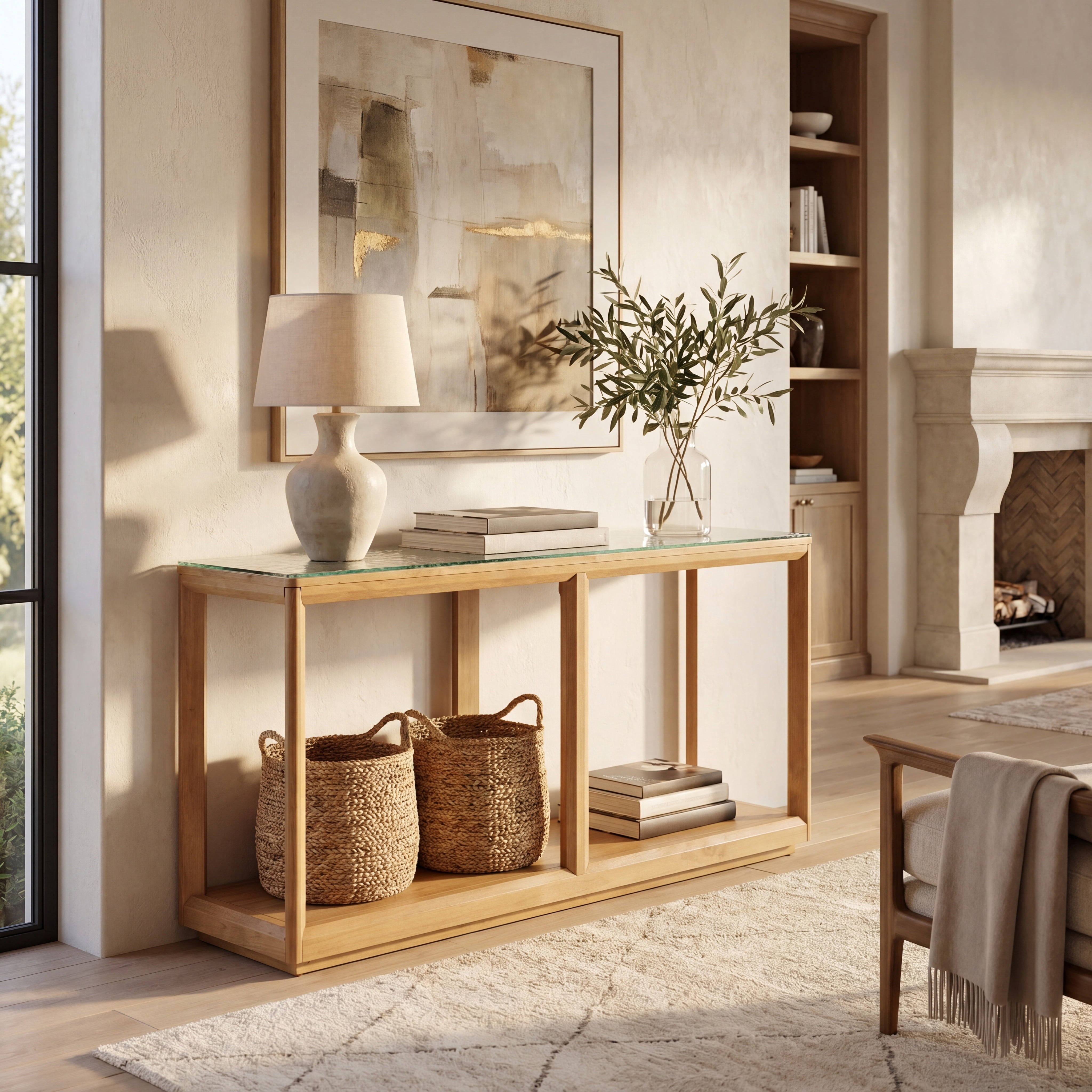 Safavieh Couture Benecarlo Modern Wood and Glass Console Table, Natural ...