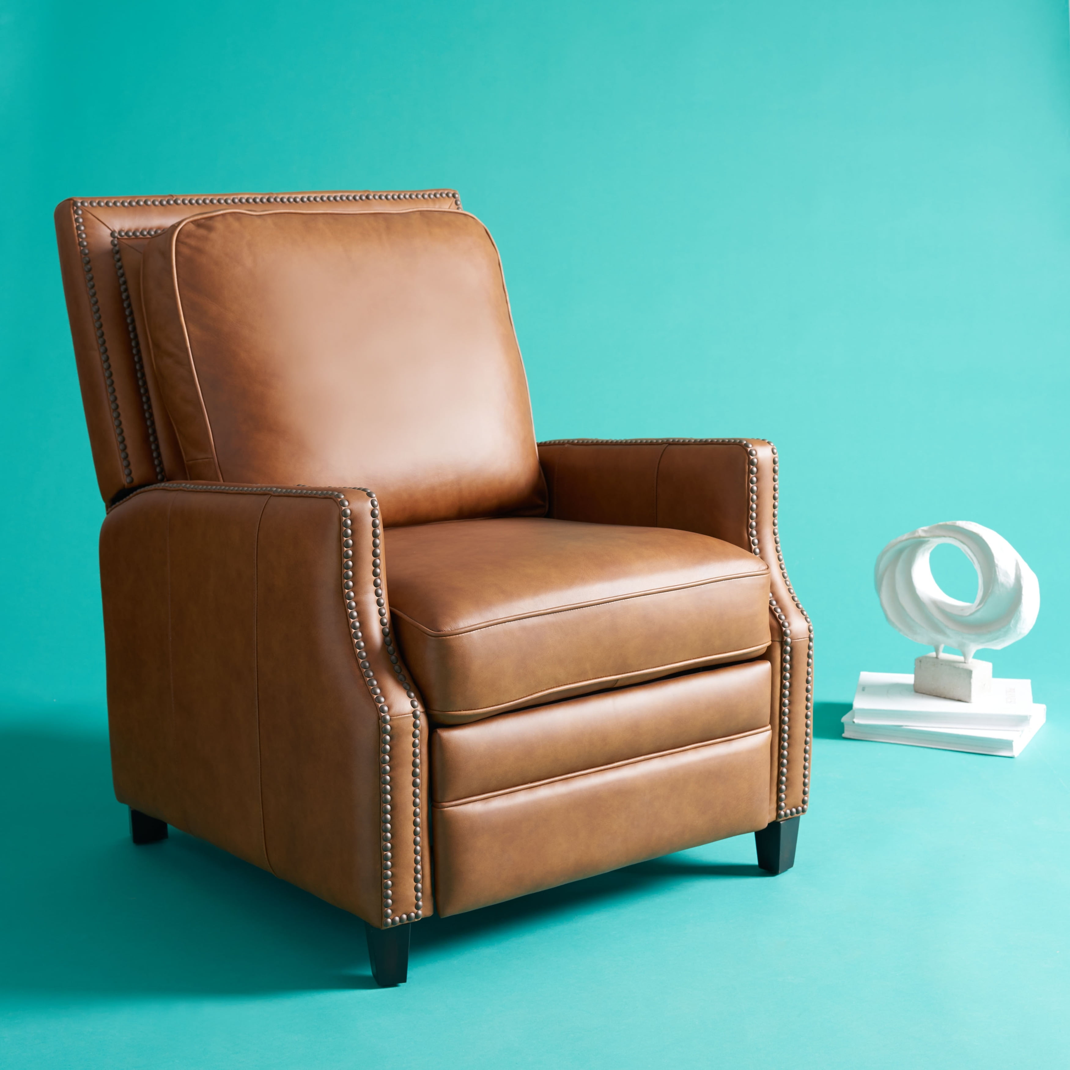 Safavieh Couture Coffee Italian Leather Recliner Accent Chair, Nailhead ...