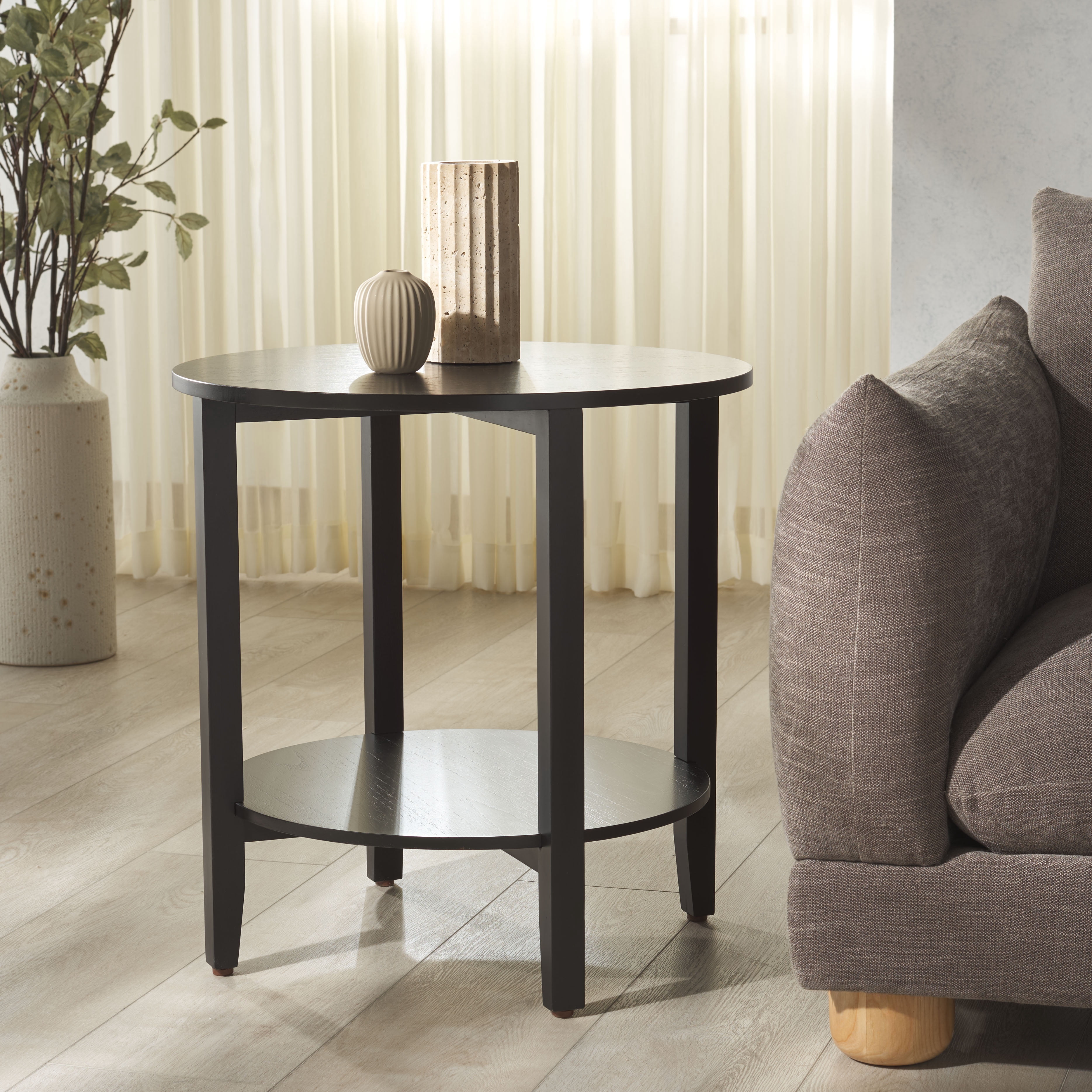 Safavieh Couture Leonardi Coastal Wood Round End Table, Black - Walmart.com