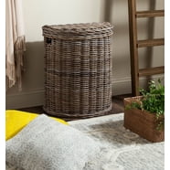 Kouboo Loma Round Rattan Hamper And Laundry Basket With Removable Liner ...