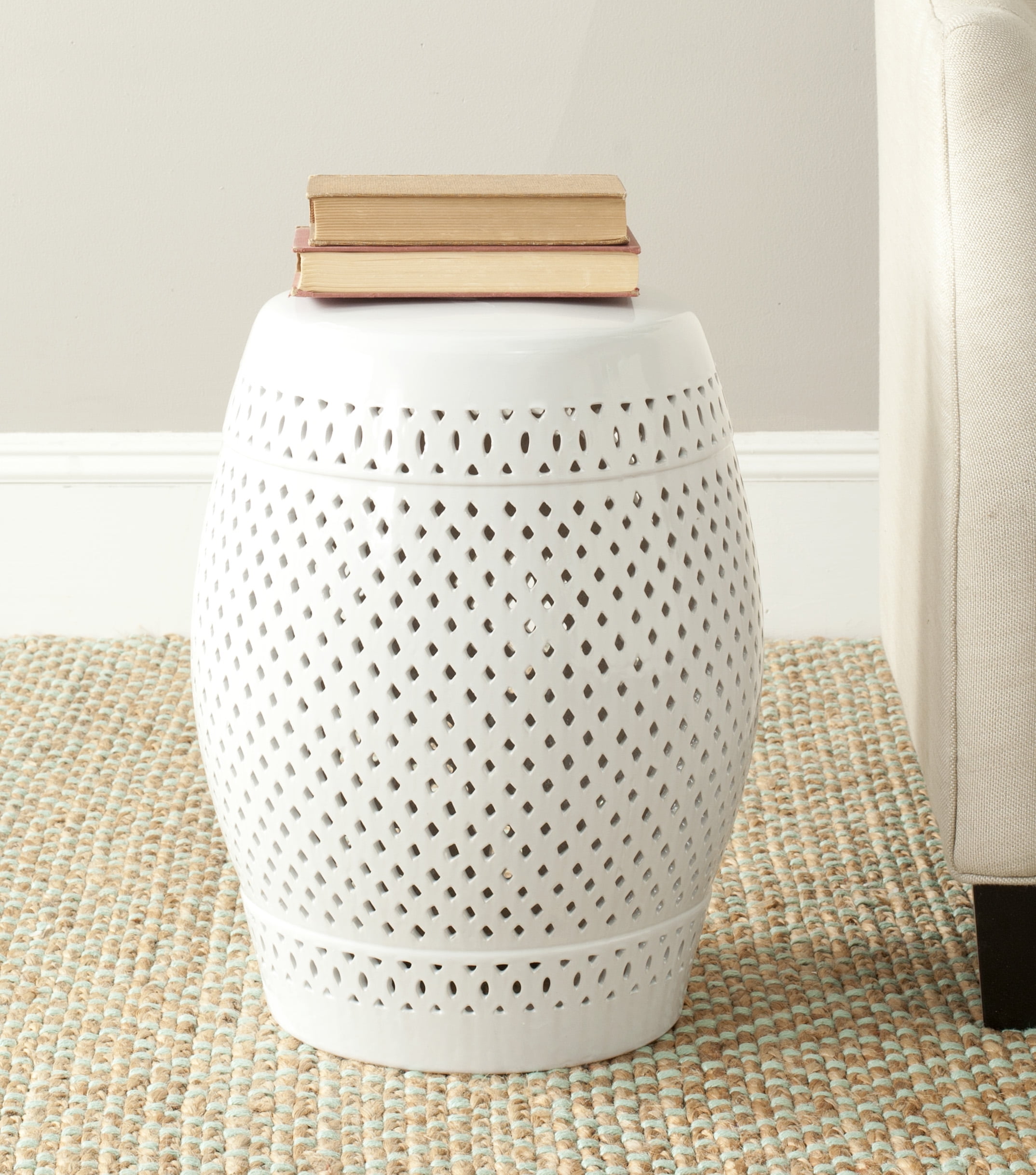 Safavieh Diamond Drum Indoor/Outdoor Garden Patio Stool, White ...
