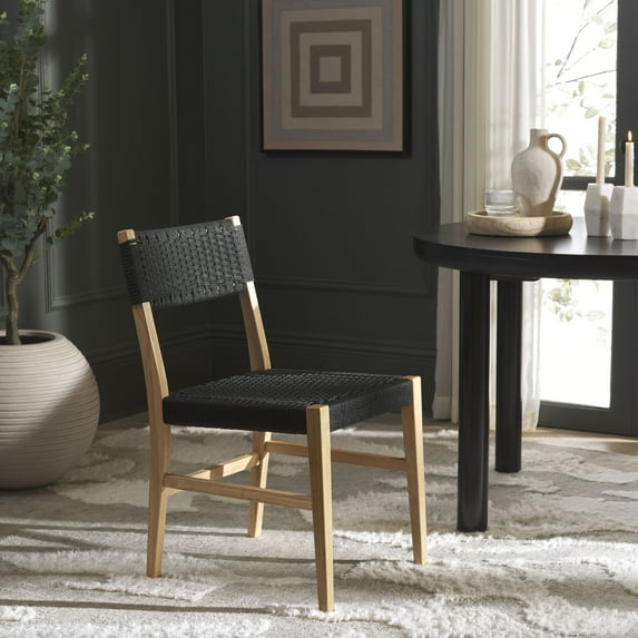 Safavieh Dutton Farmhouse Wood and Paper Cord Dining Side Chairs, Black ...