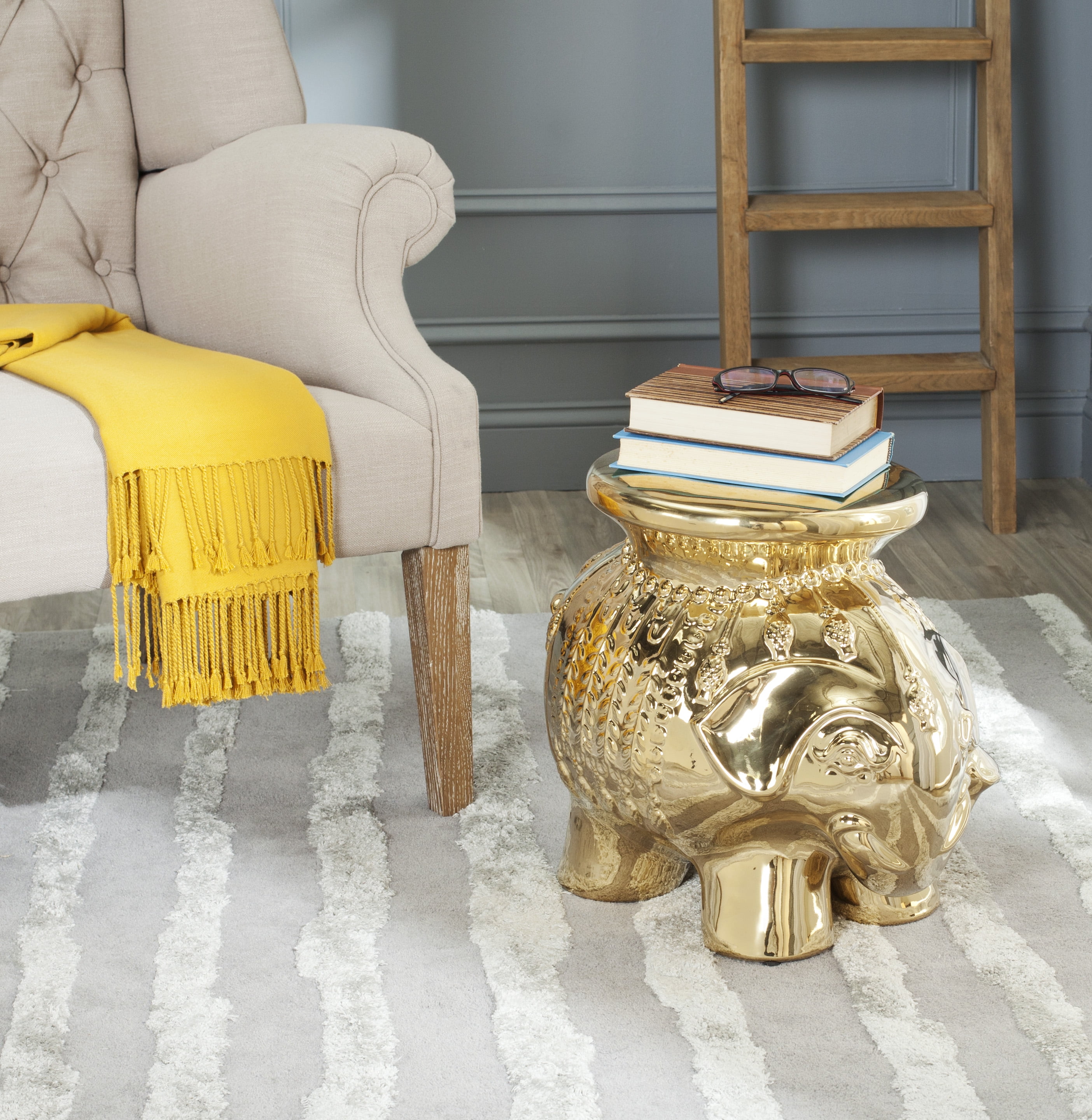 Safavieh Ceramic Elephant Stool Gold