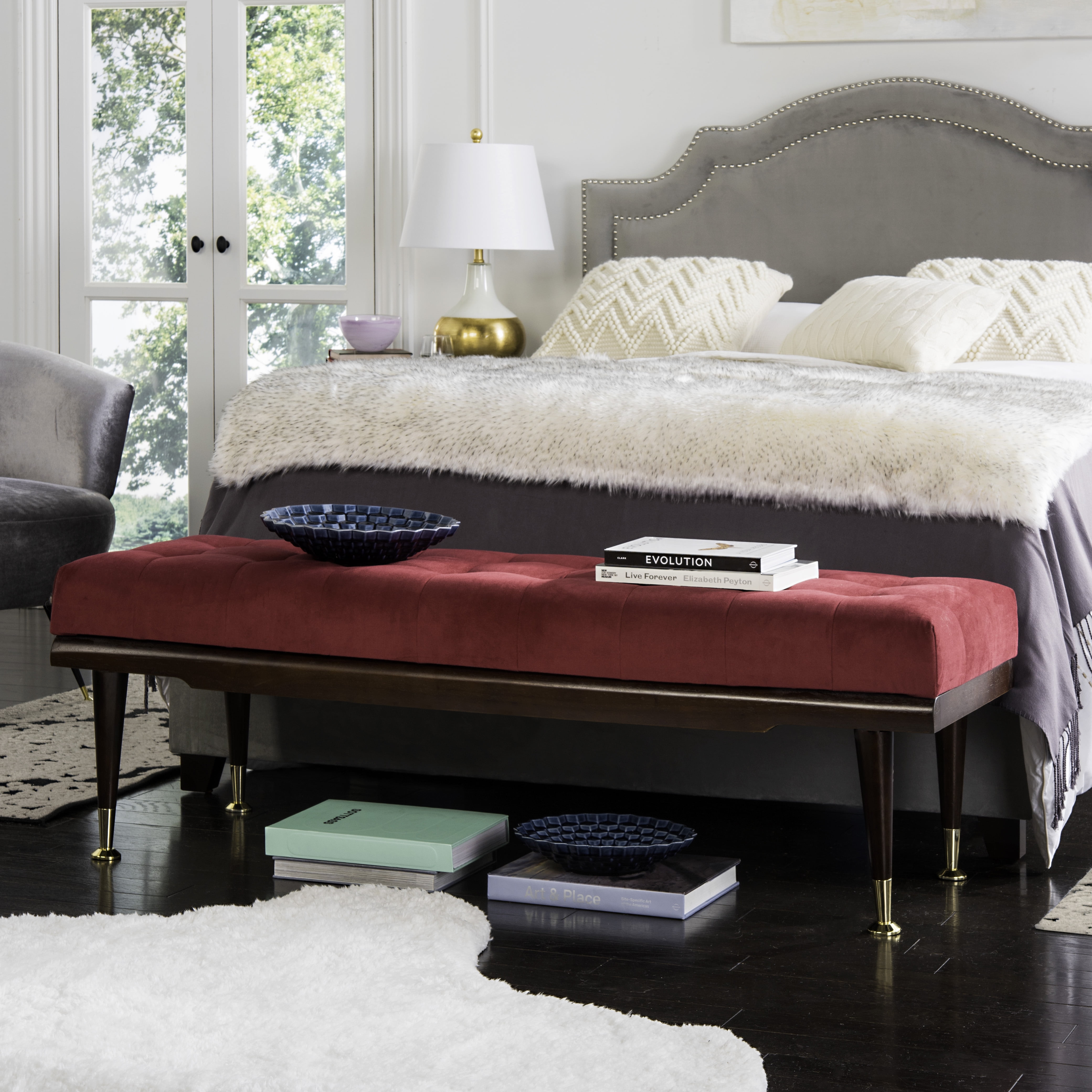 Safavieh Elita Velvet Gold Cap Bench, Multiple Colors - Walmart.com