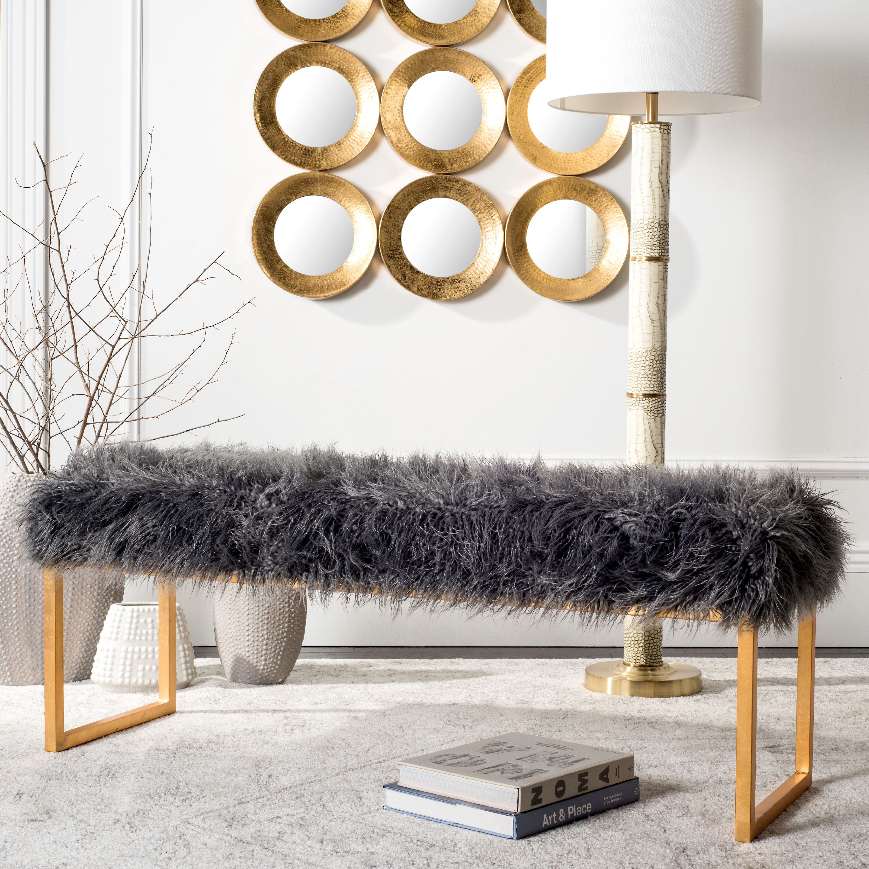 Safavieh Etta Faux Curly Sheepskin Bench, Multiple Colors - Walmart.com