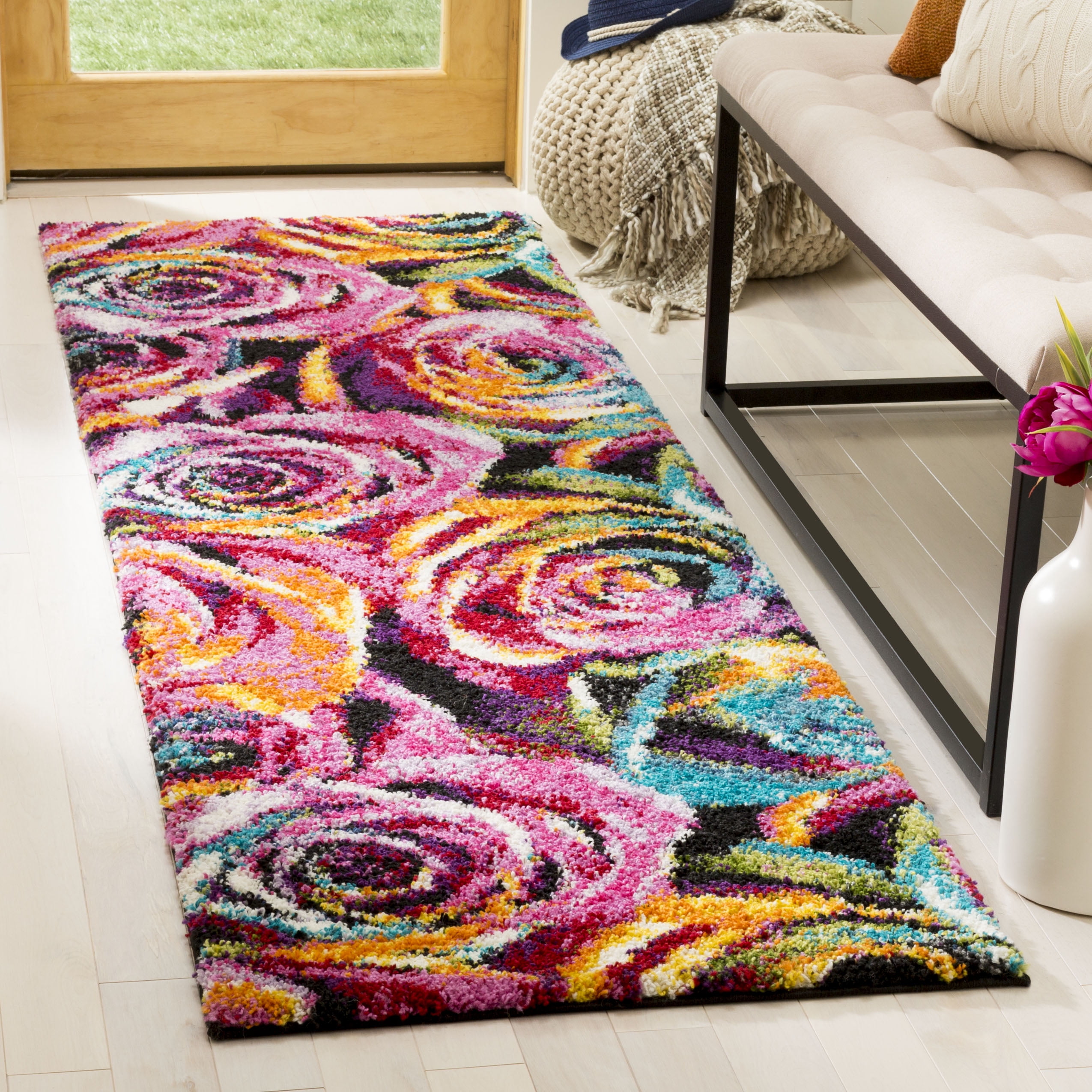 Safavieh Fiesta Anabella Floral Shag Runner Rug, Fuchsia/Multi, 2'3" x ...