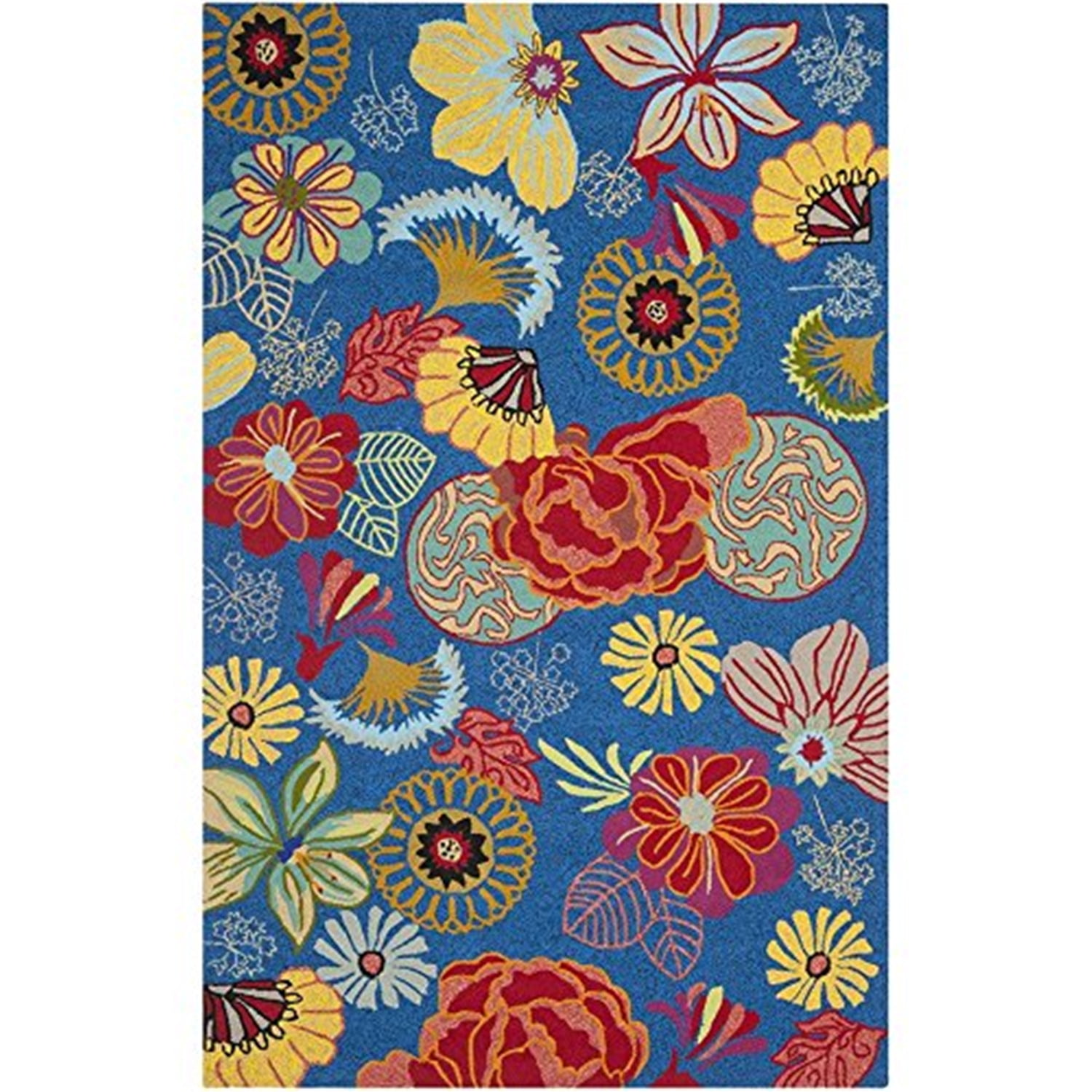 Country & Floral Rug - Four Seasons Polypropylene -Blue/Red-Color:Blue ...