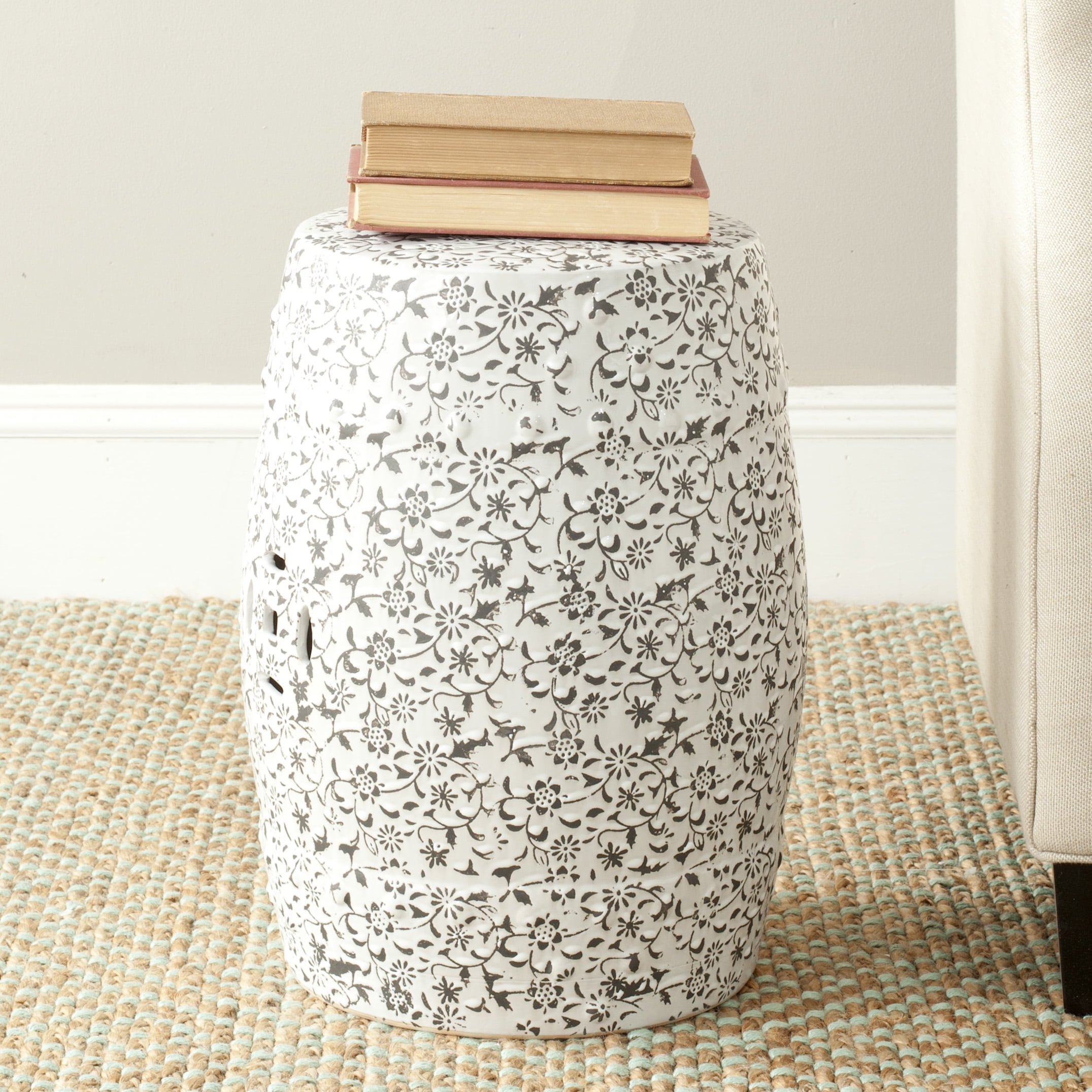 Safavieh Floral Vine Print Indoor/Outdoor Garden Patio Stool, White ...