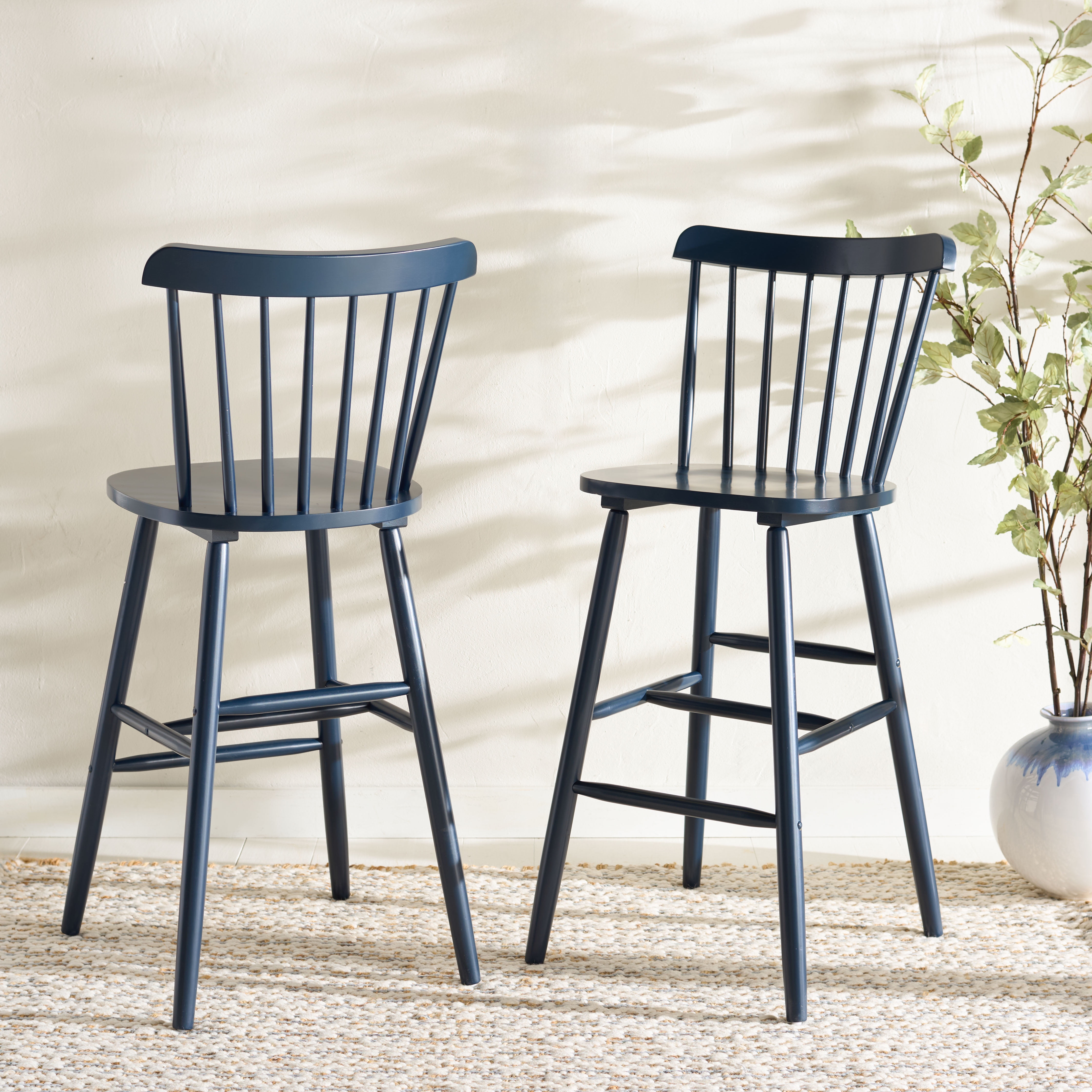 Safavieh Galena Scandinavian Mid Back Wood Stools, Navy (Set of 2 ...