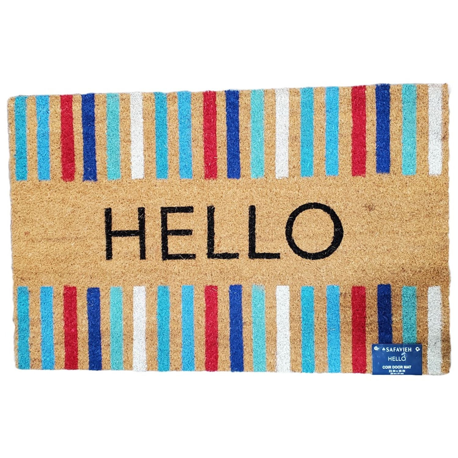 Safavieh HELLO Coir Door Mat, 23" x 36", Colorful - Walmart.com