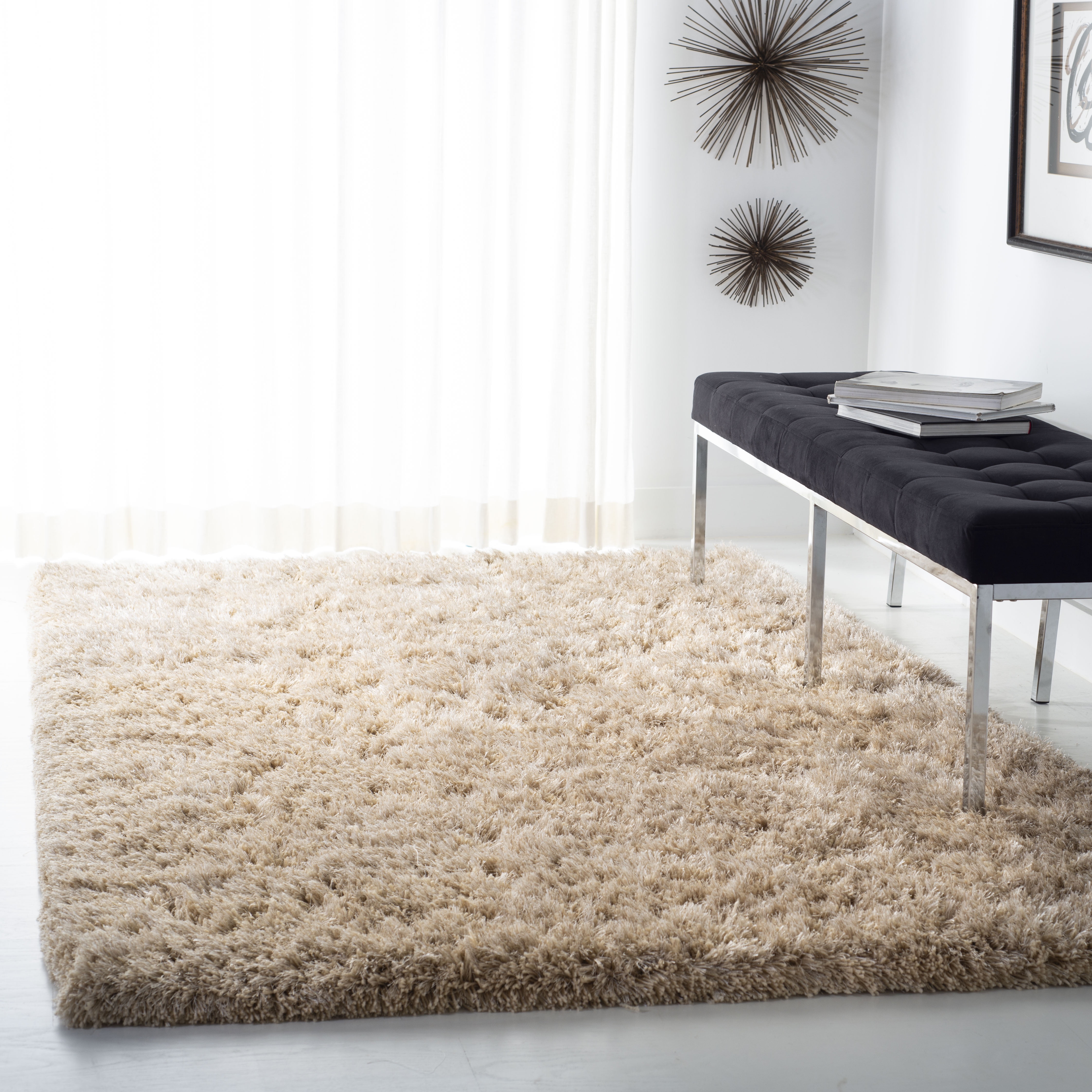 Safavieh Handmade Atlantic Shag Etha Shag Solid Polyester Rug Beige 4 ...