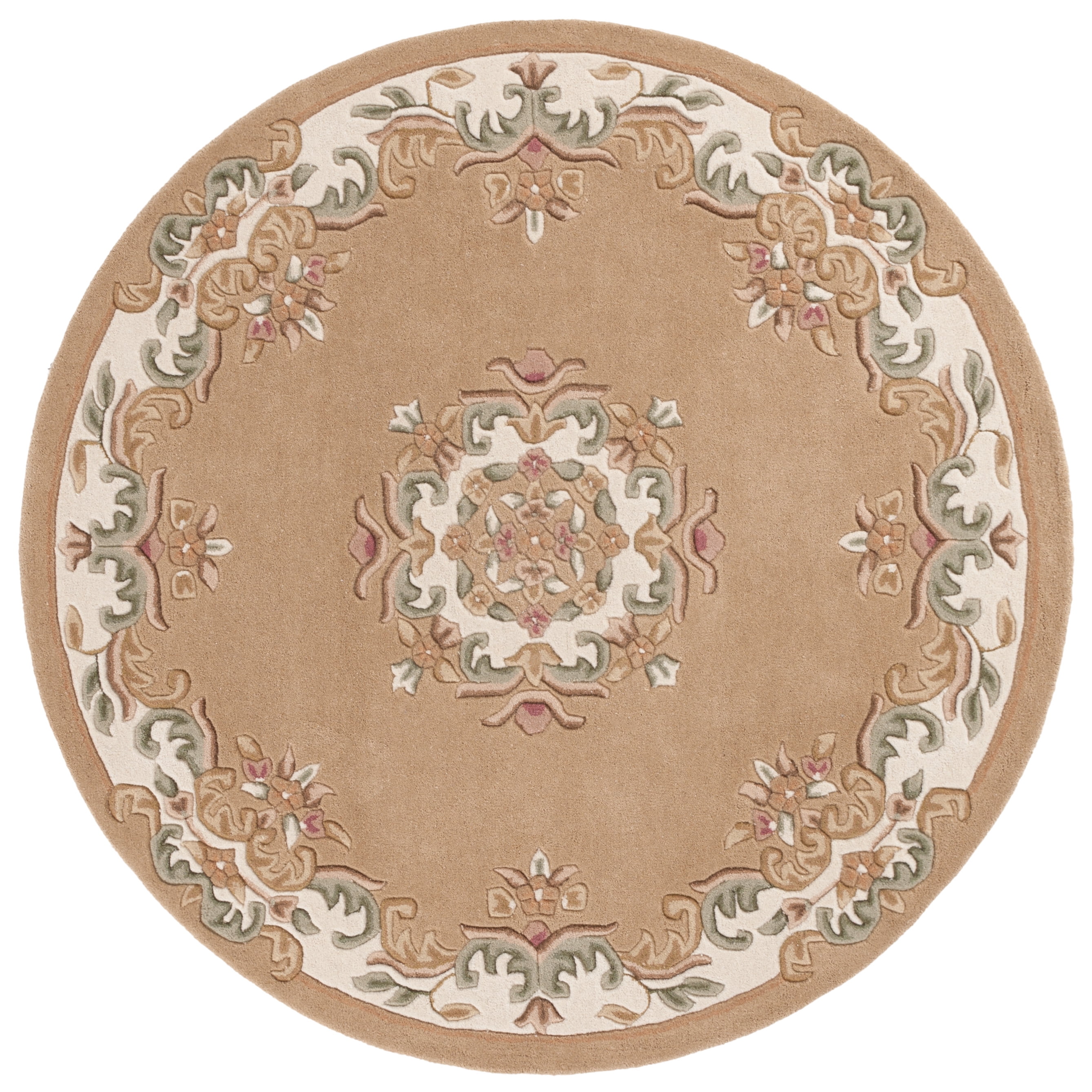 SAFAVIEH Aubusson Albus Medallion Area Rug, Beige/Ivory, 6' x 6' Round ...