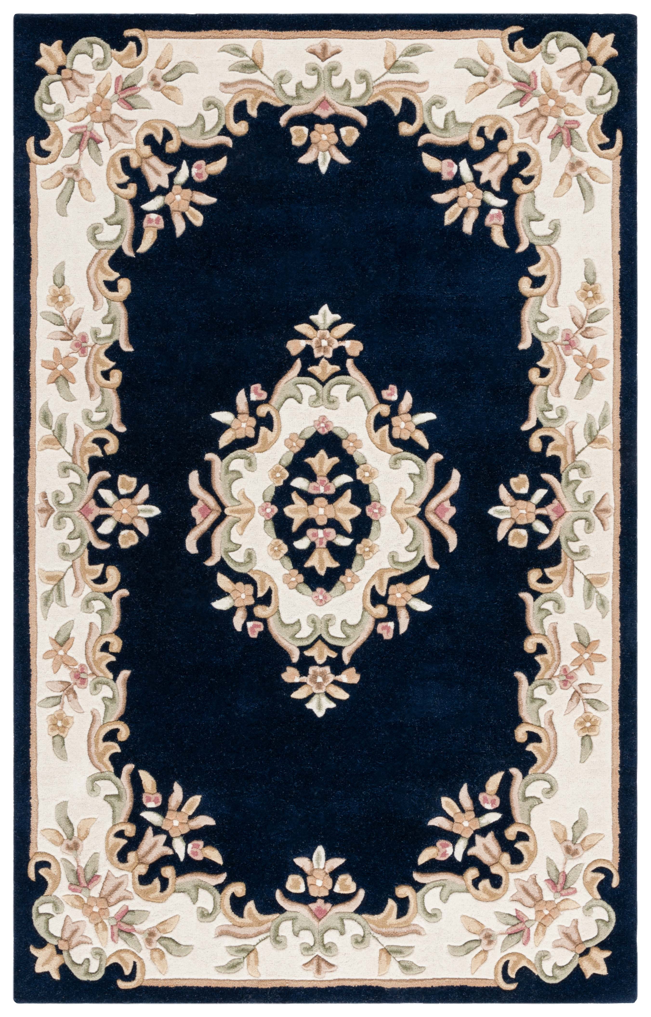 SAFAVIEH Aubusson Albus Medallion Area Rug, Navy/Ivory, 5' x 8 ...
