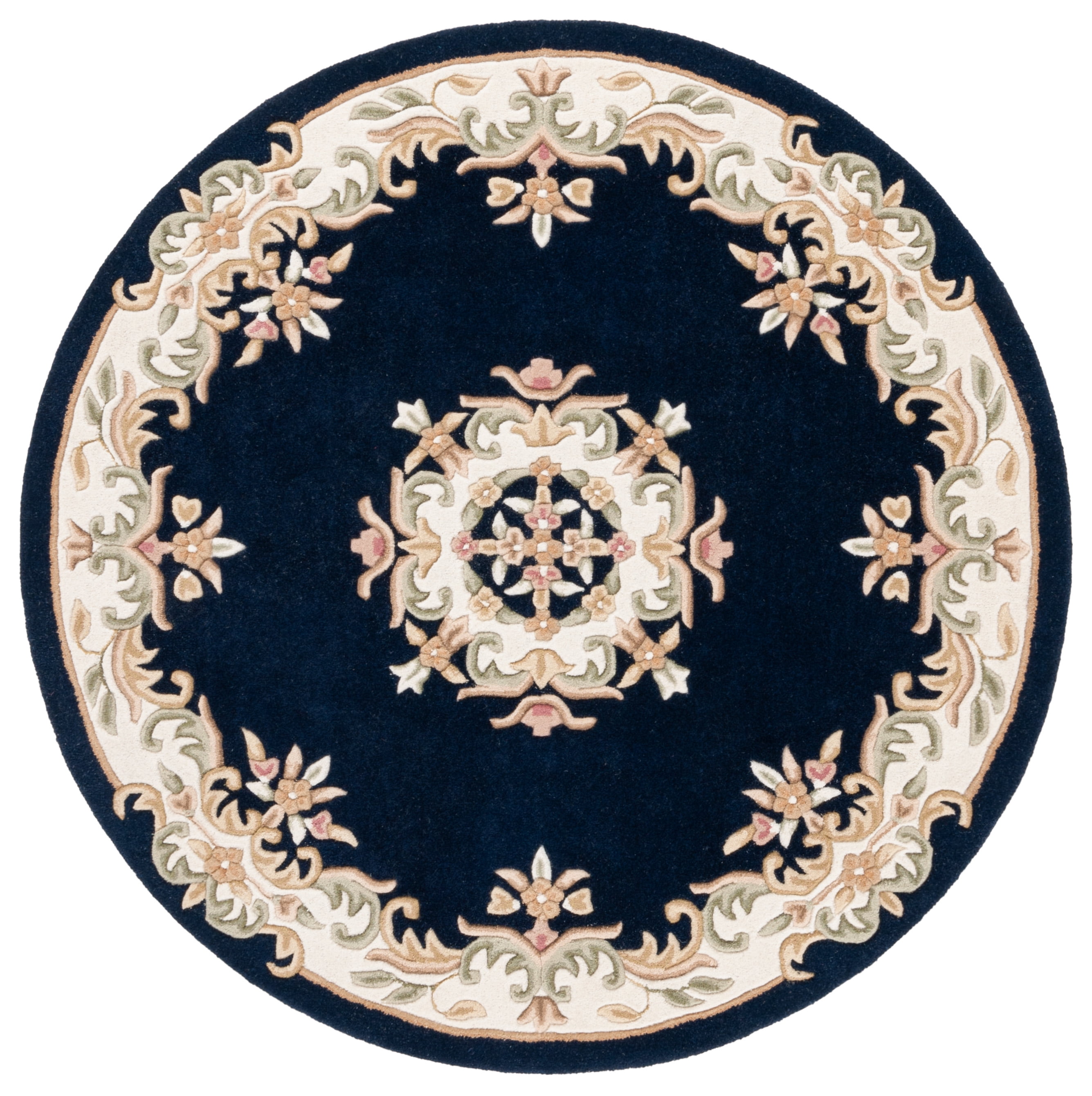 SAFAVIEH Aubusson Albus Medallion Area Rug, Navy/Ivory, 6' x 6' Round ...